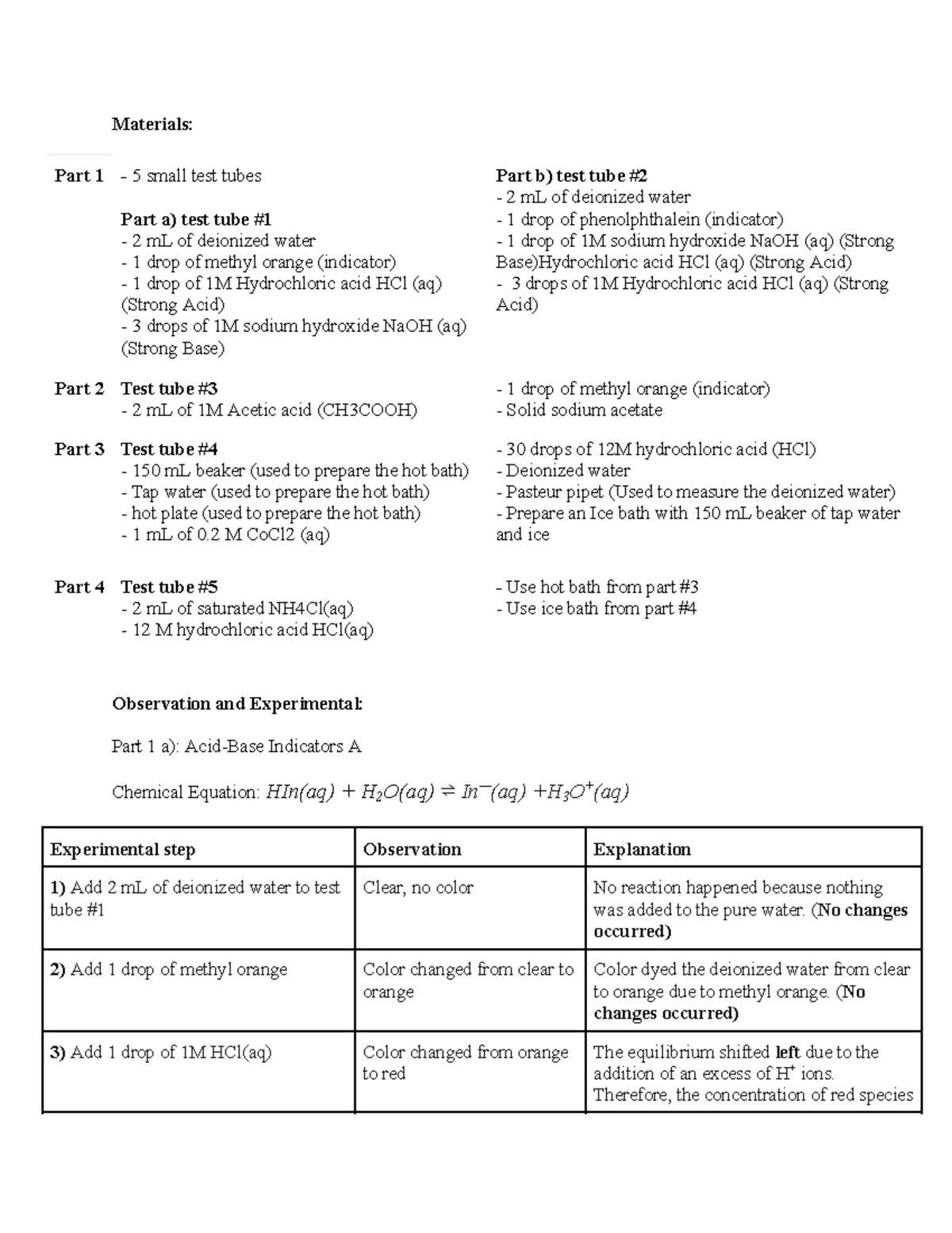 Lab Report 10 - Lab 10 - Materials: Part 1 - 5 small test tubes Part a ...