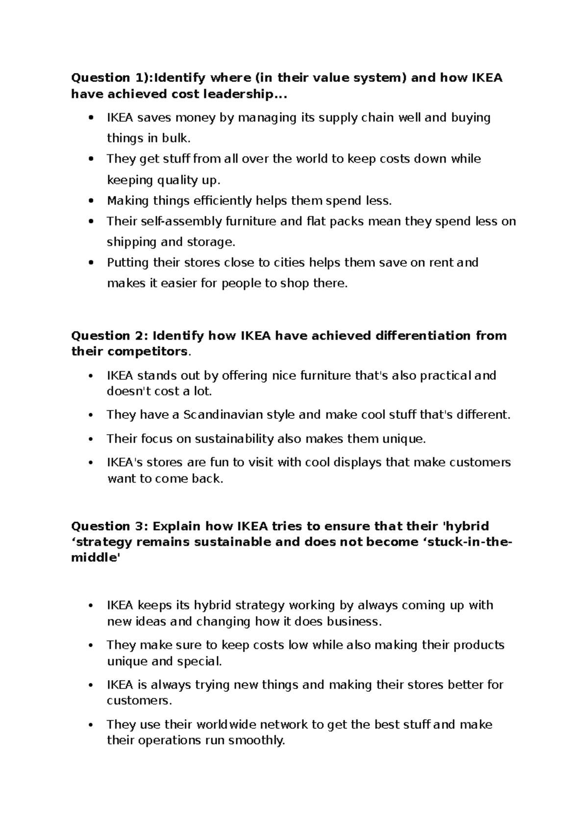 Ikea case study answer - courseworl - Question 1):Identify where (in their value system) and how ...