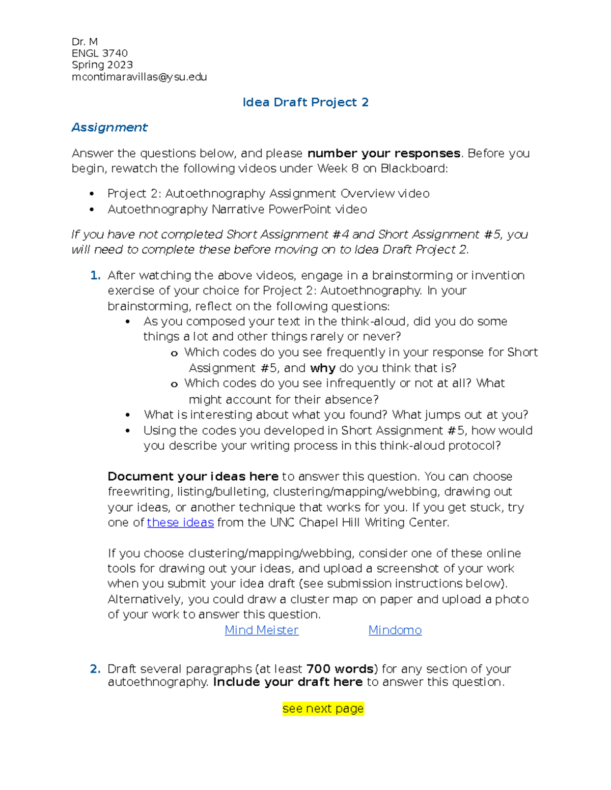 Idea Draft Project 2 - Dr. M ENGL 3740 Spring 2023 mcontimaravillas@ysu ...