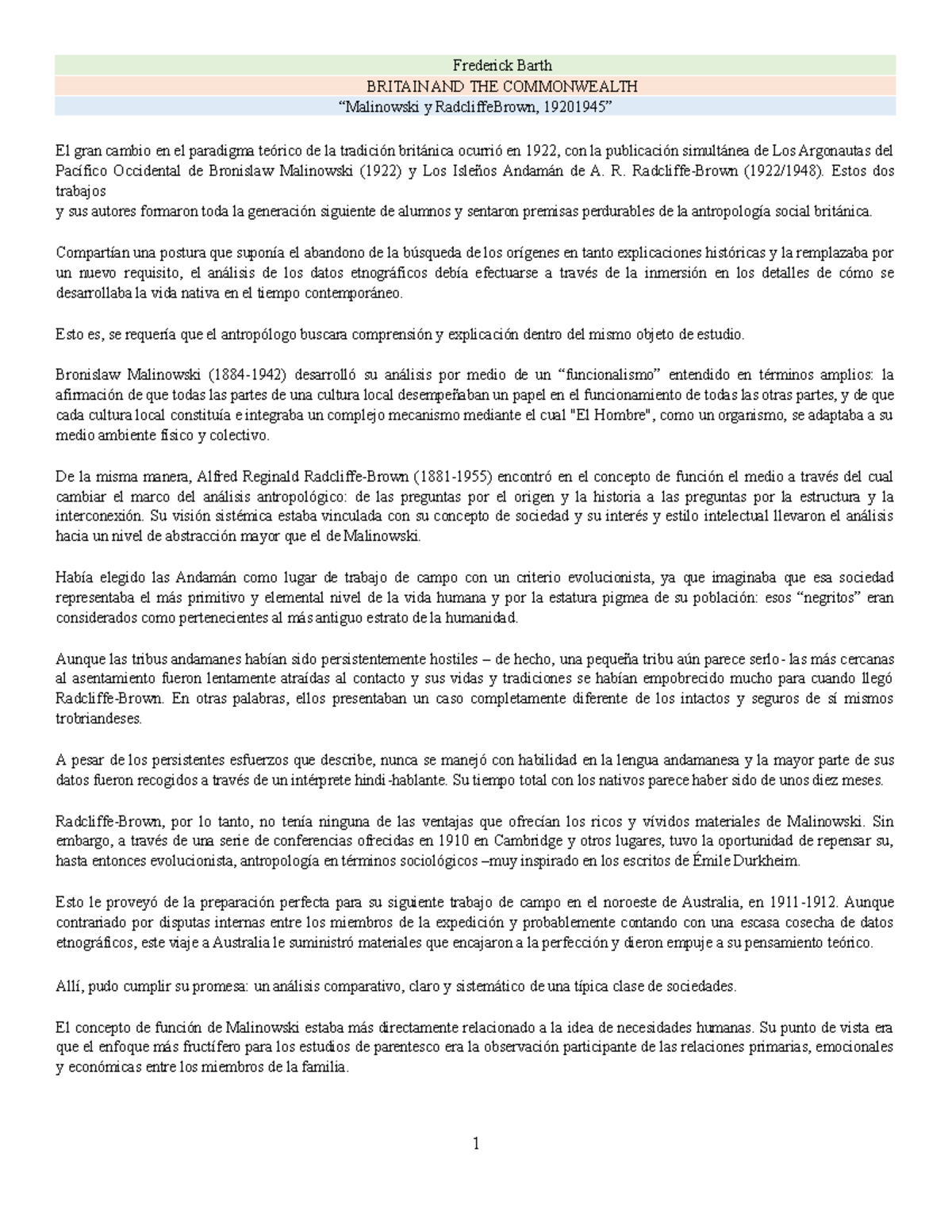 Resumen Unidad 5 Barth - Frederick Barth BRITAIN AND THE COMMONWEALTH ...