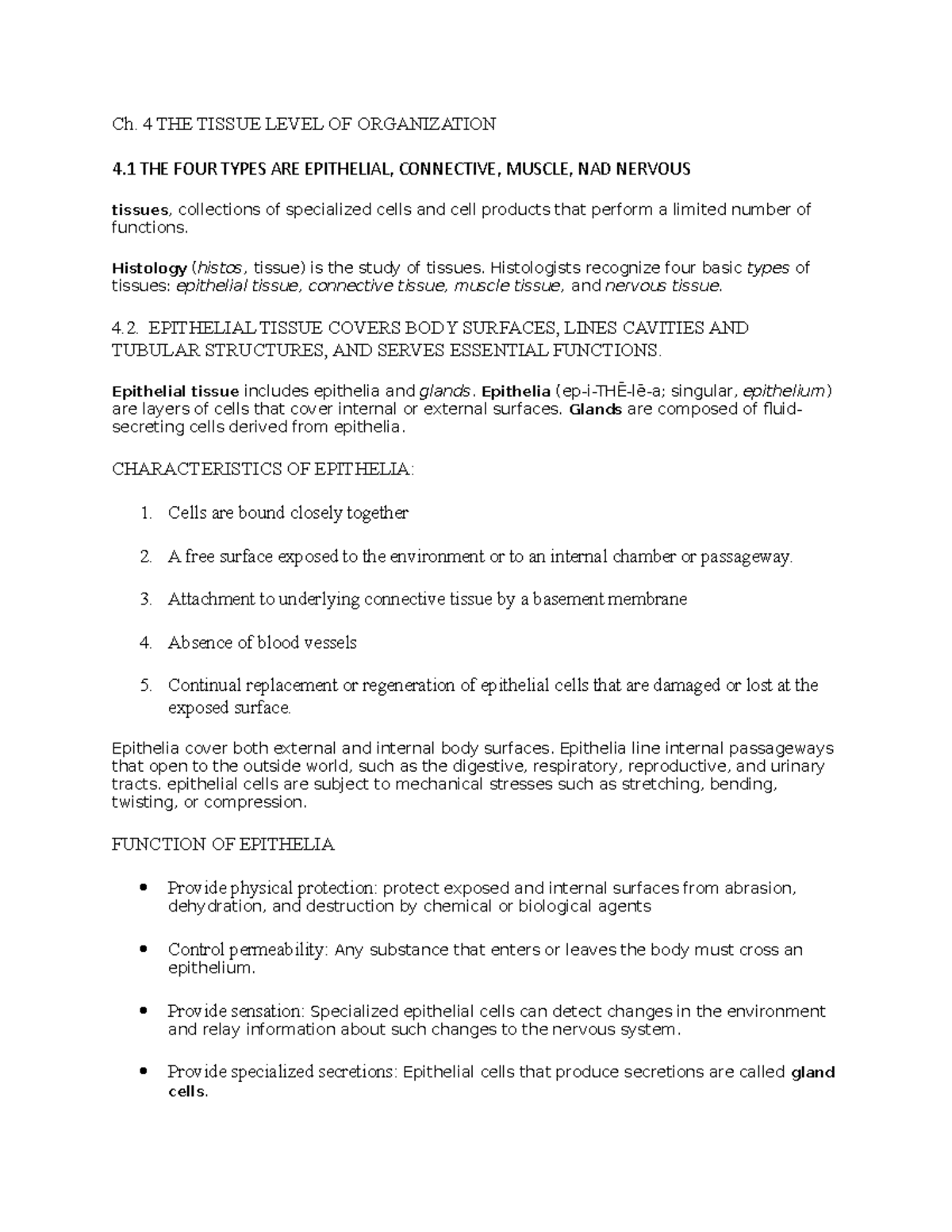 Anatomy and Physiology Ch - Ch. 4 THE TISSUE LEVEL OF ORGANIZATION 4 ...