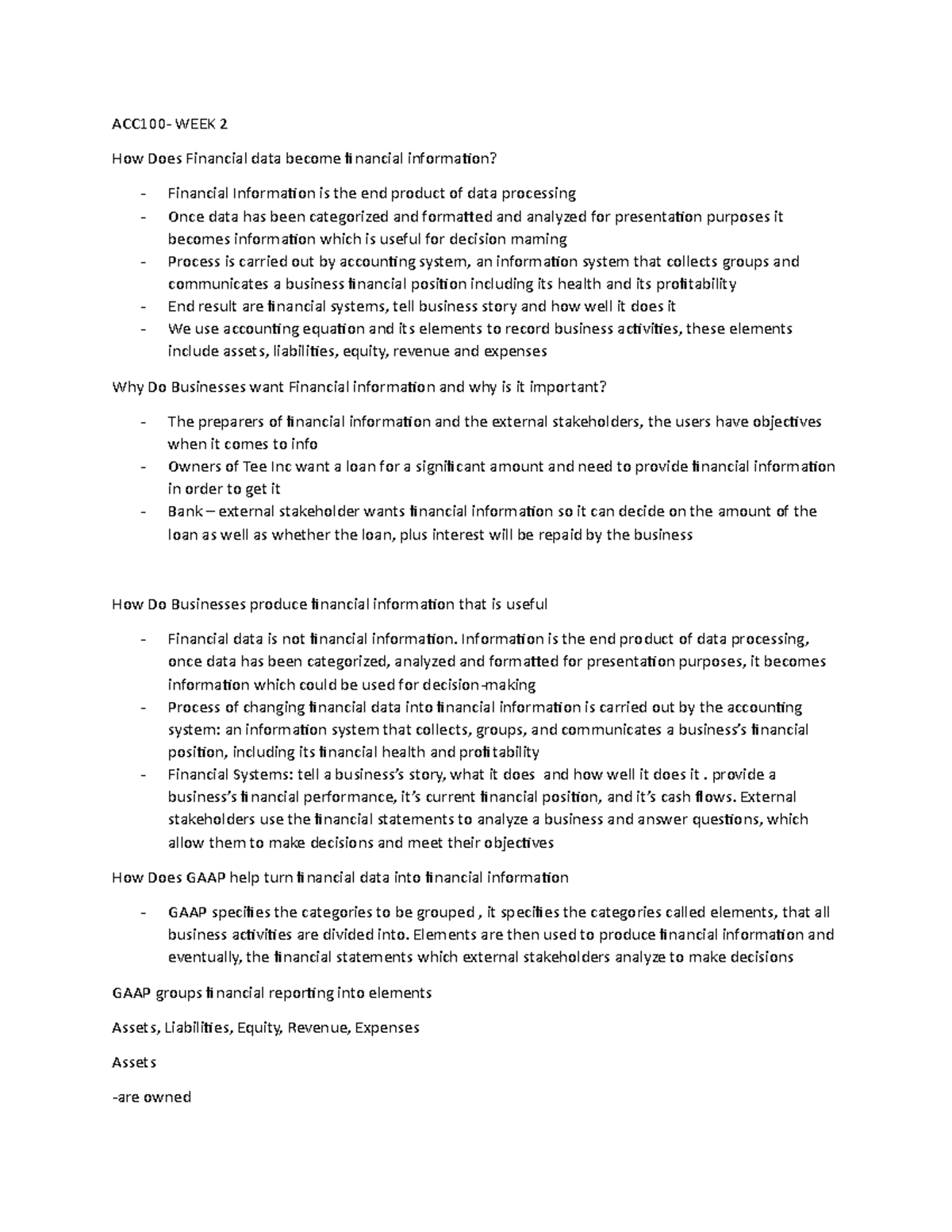 Week 2 textbook - Accounting week 2 lecture notes. - ACC100- WEEK 2 How ...