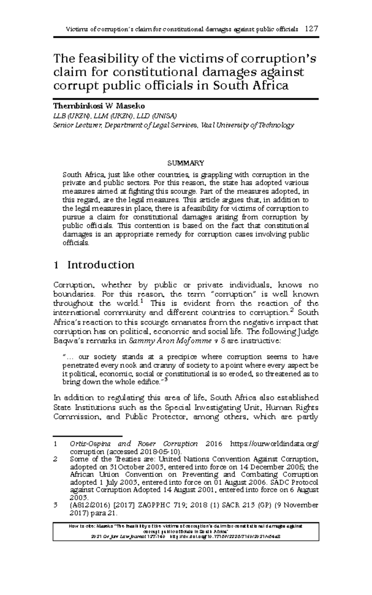 2021 de jure law journal on Con damages - Victims of corruption’s claim ...