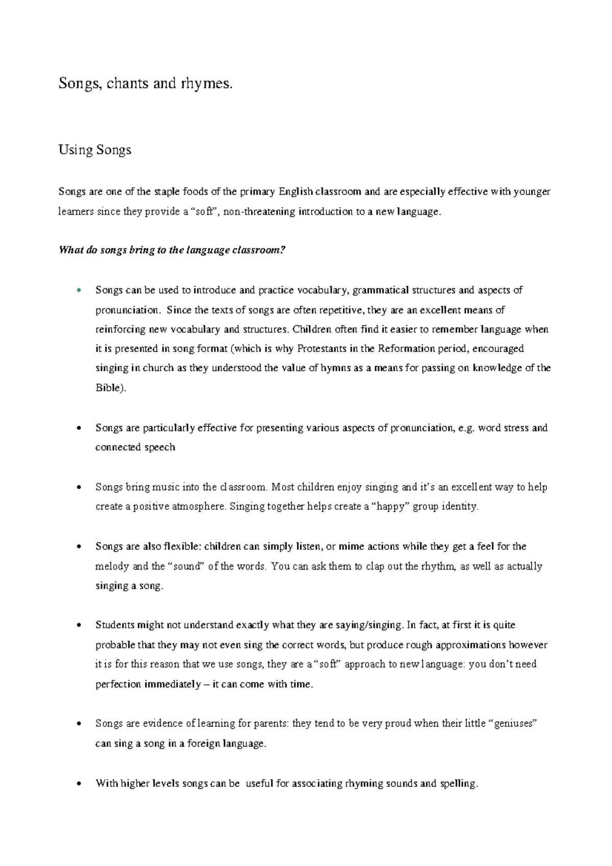 7 songs and chants notes - Songs, chants and rhymes. Using Songs Songs ...