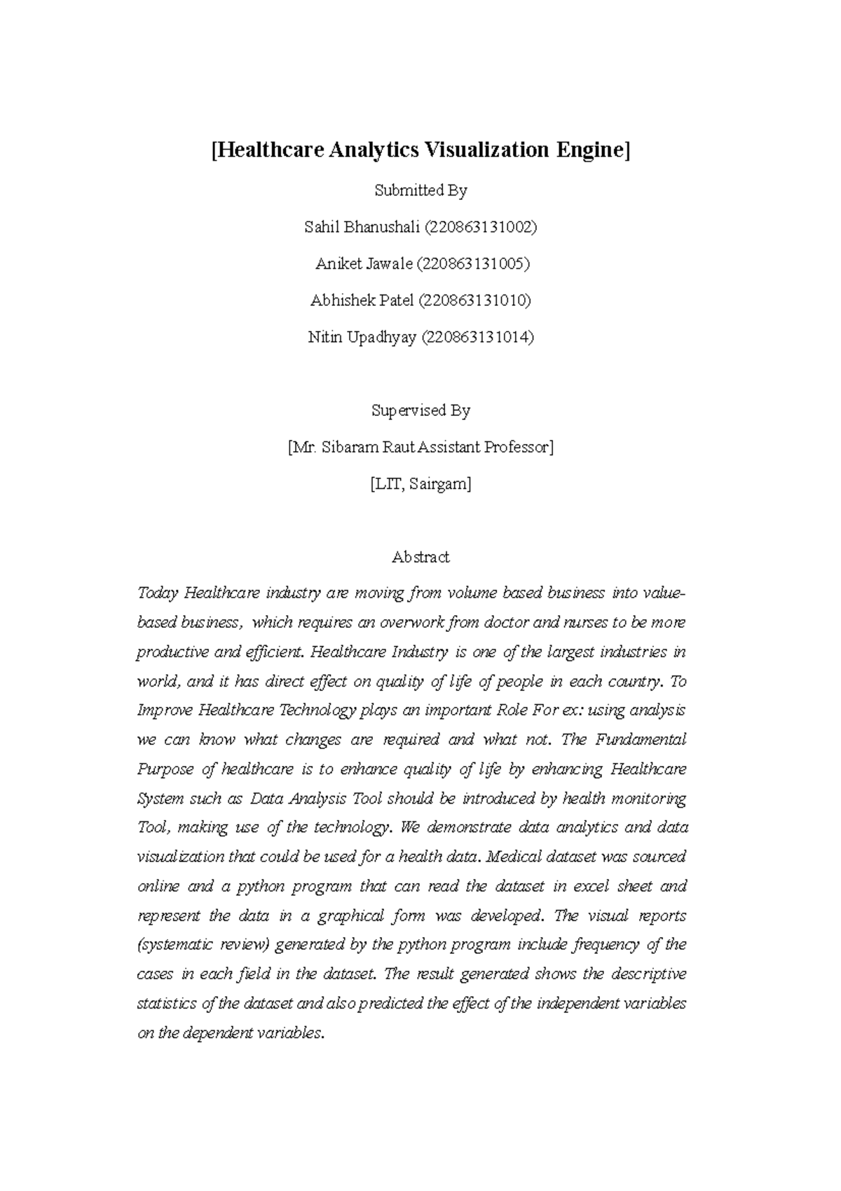 Abstract Format - [Healthcare Analytics Visualization Engine] Submitted ...