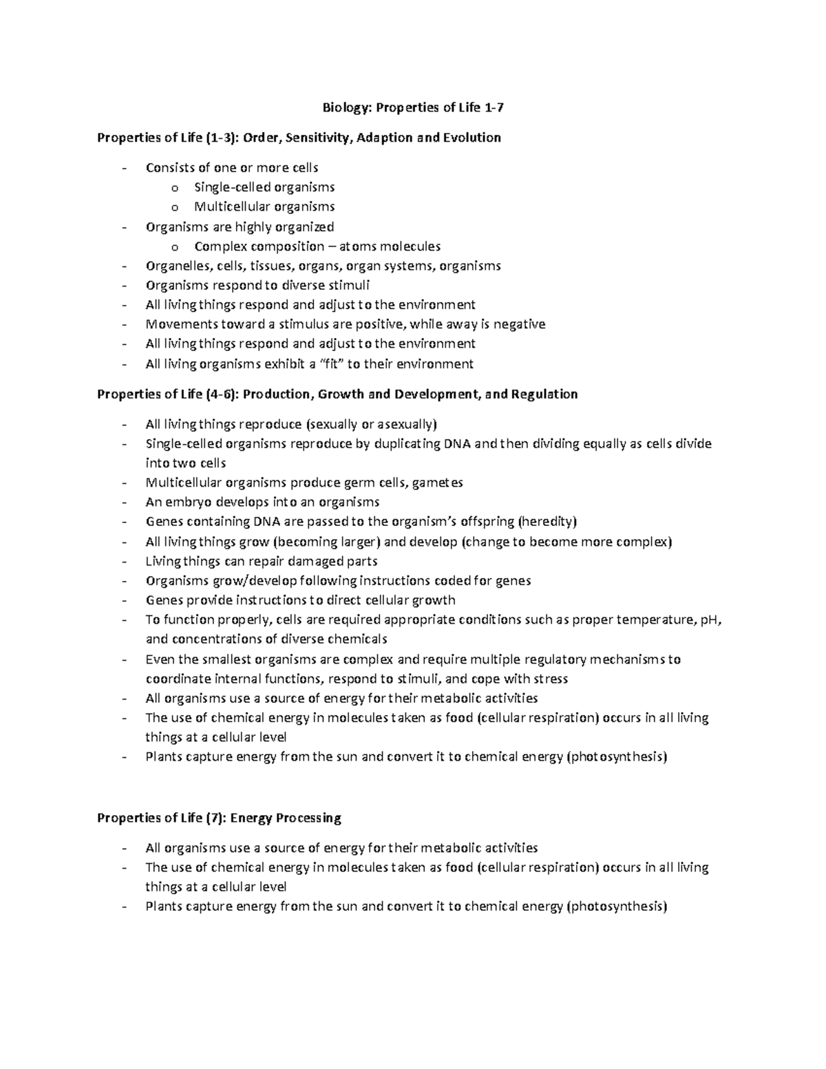 Properties of Life 1-7 - Biology: Properties of Life 1- Properties of ...