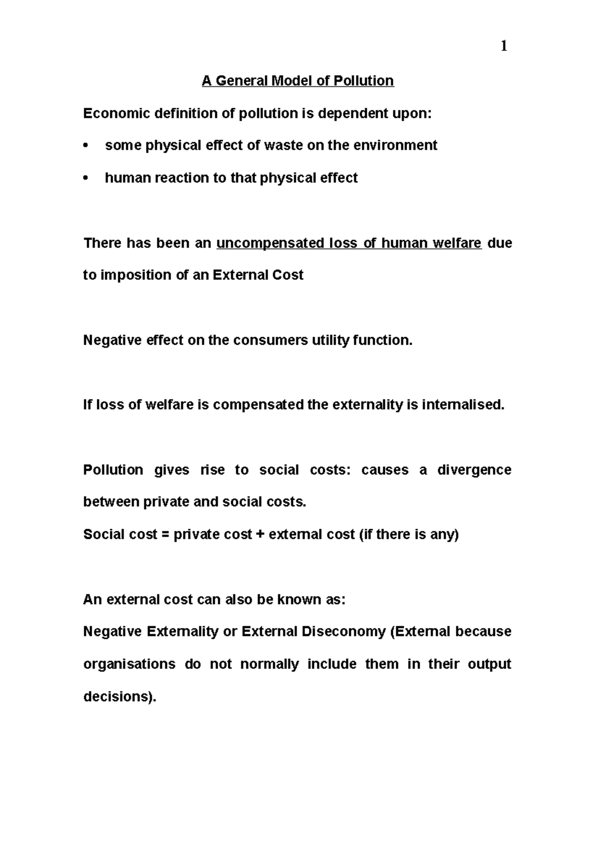 General Model OF Pollution - 1 A General Model of Pollution Economic ...