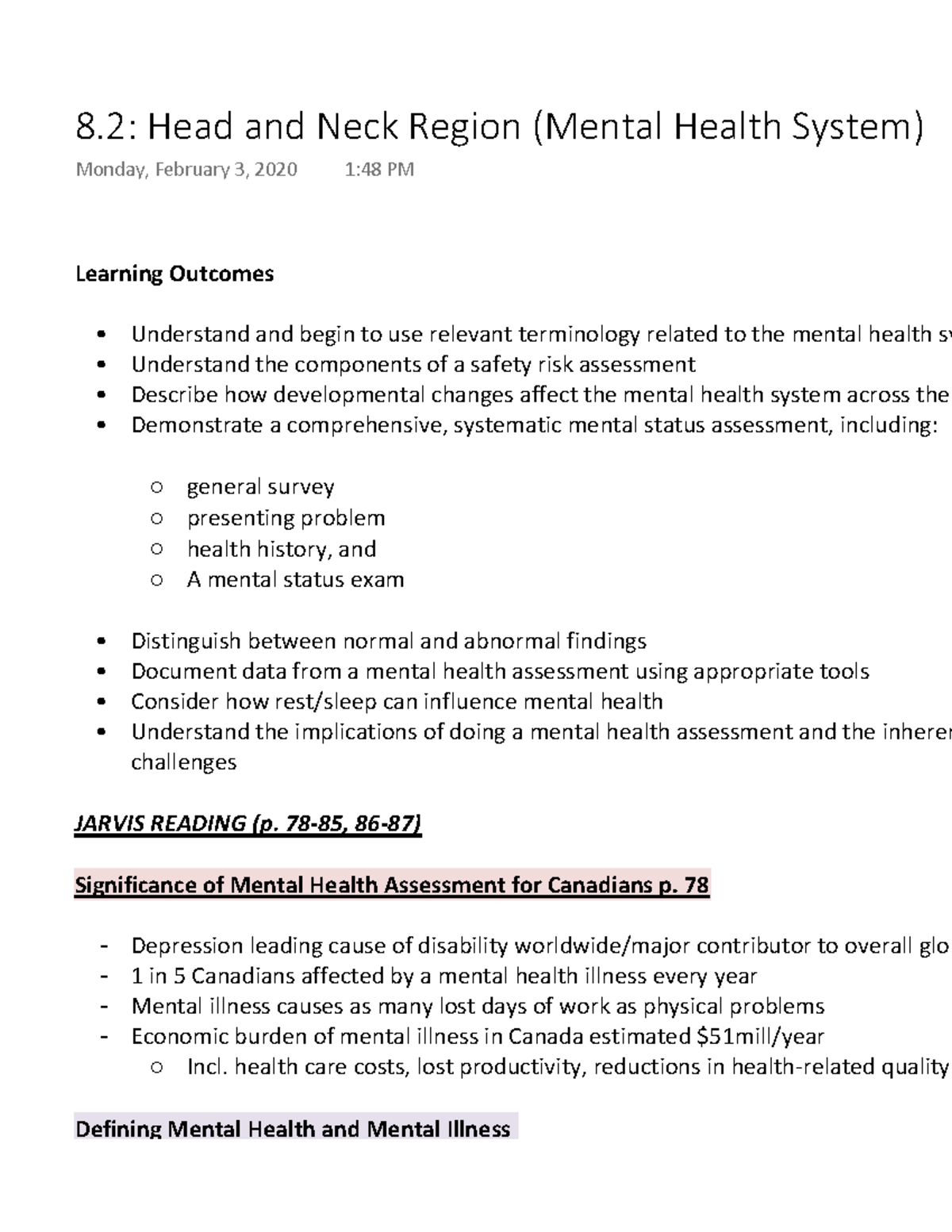 8.2 Head and Neck Region (Mental Health System) - Learning Outcomes ...