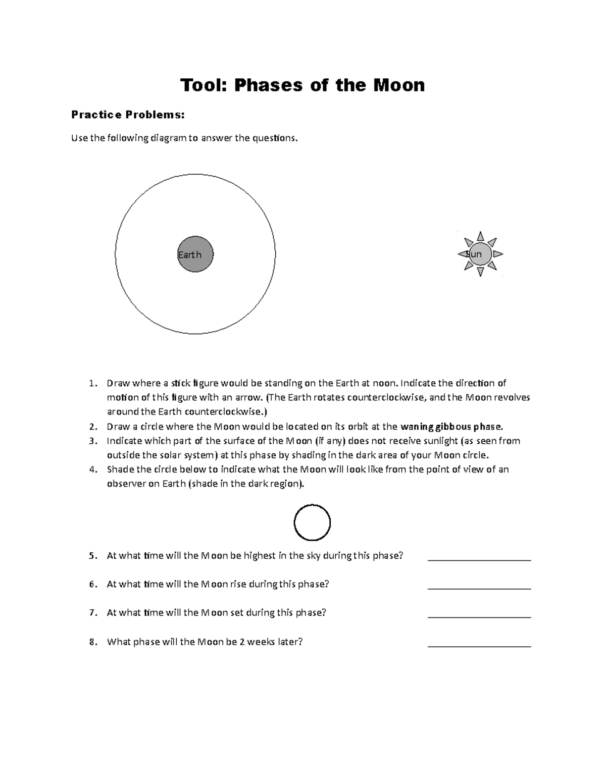 Phases and the Moon - Practice - Earth Sun Tool: Phases of the Moon ...