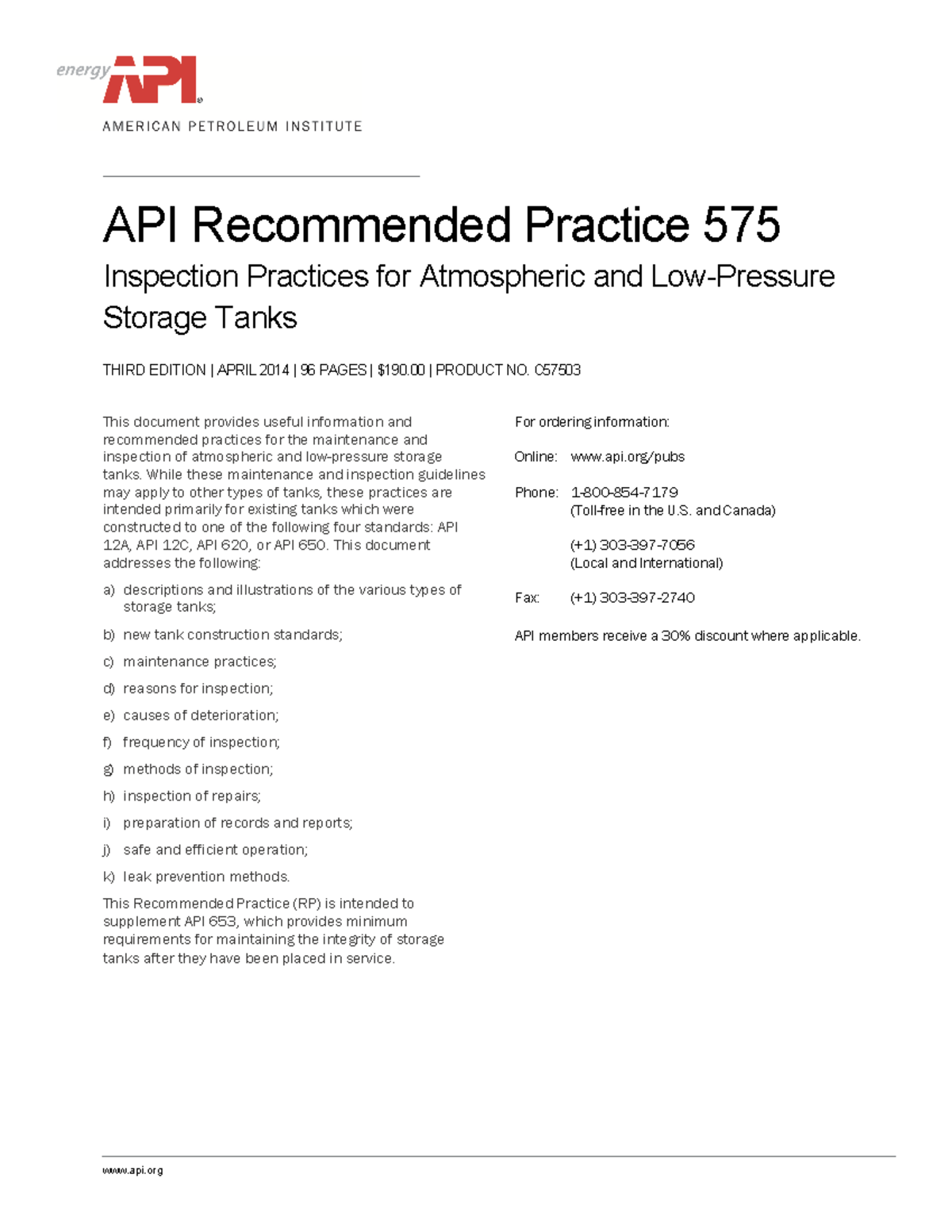 API Recommended Practice 575 Inspection - C This document provides ...