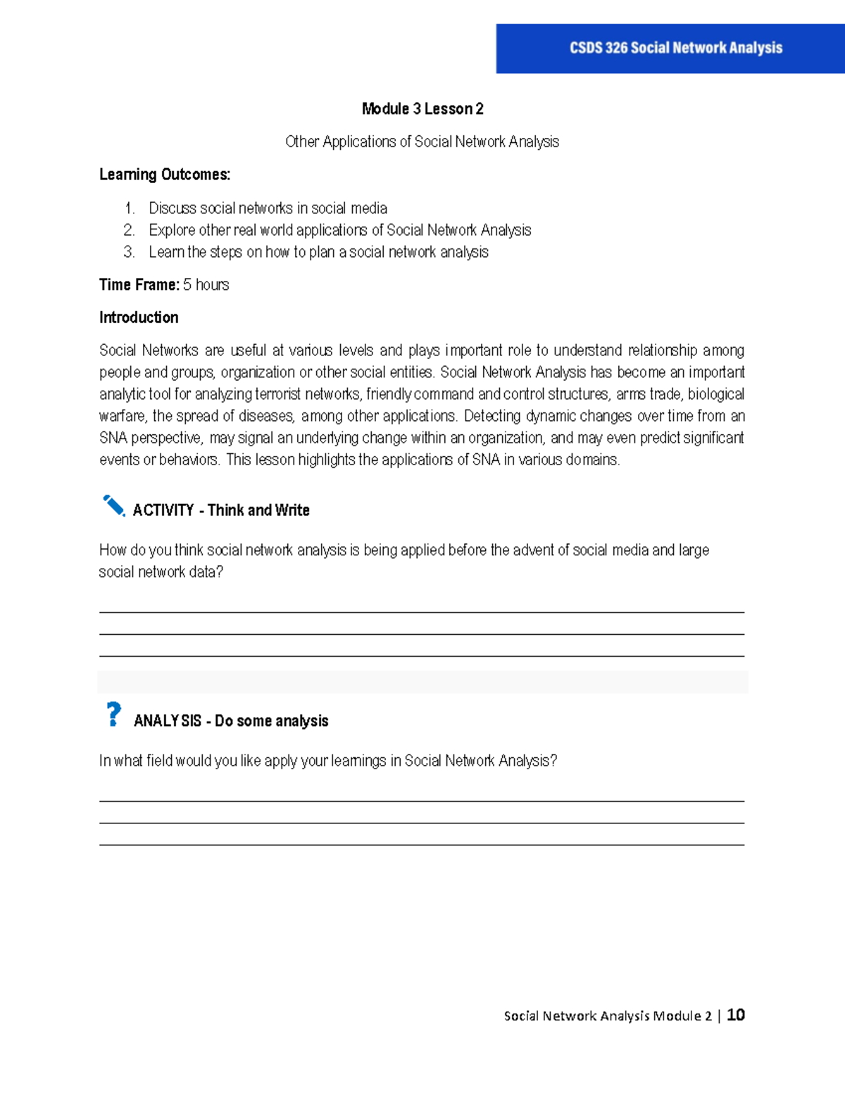 Module 3 Lesson 2 - Other Applications of Social Network Analysis ...