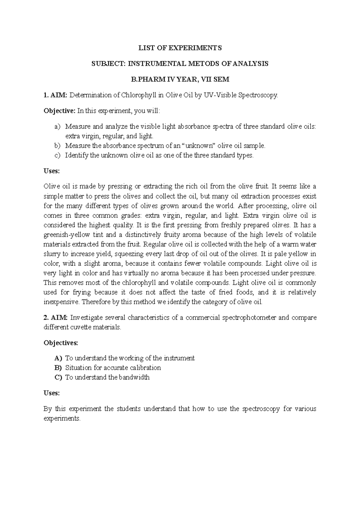 LIST OF Practicals - NBNFEIFJJSFCZ - LIST OF EXPERIMENTS SUBJECT ...