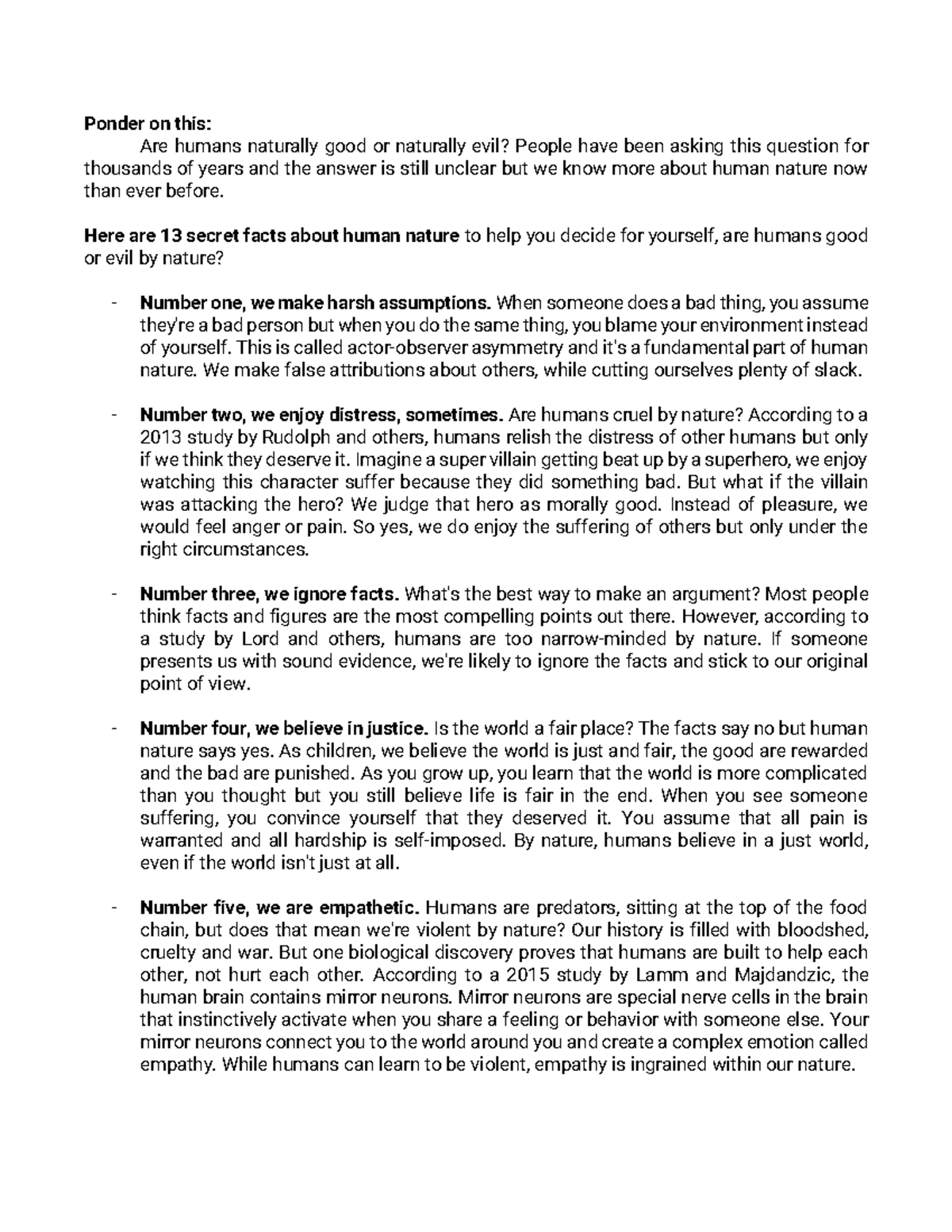 13 Secret Facts About Human Nature GMRC - Ponder on this: Are humans ...