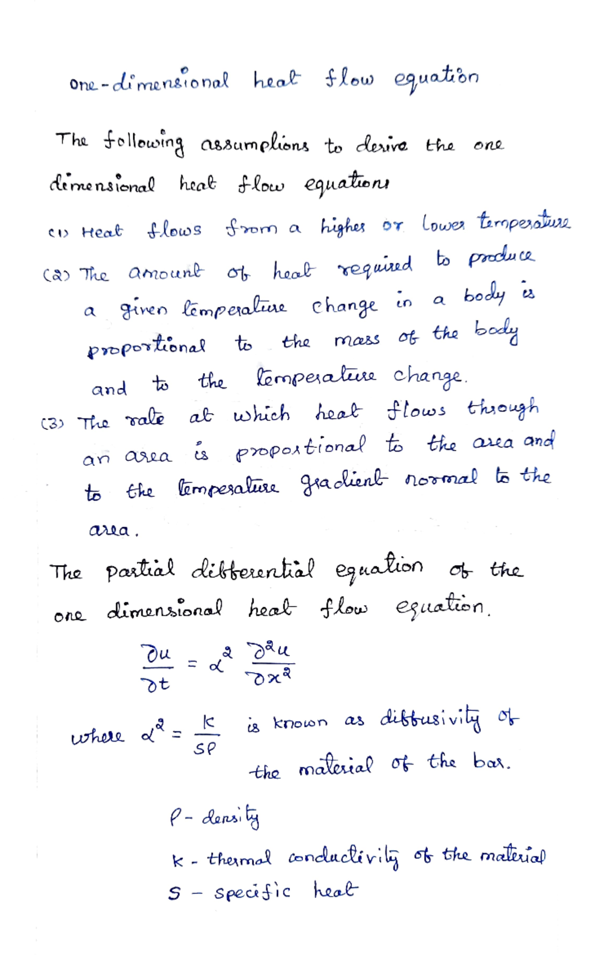 Unit-3 one dim heat equation - heat flow equation The following ...
