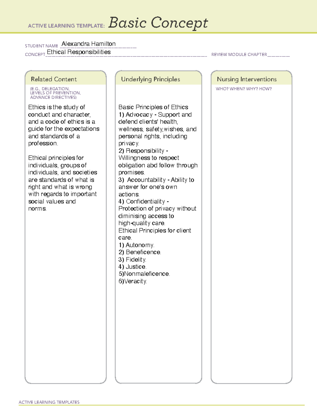 Ethical - NUR 101 - ACTIVE LEARNING TEMPLATES Basic Concept STUDENT ...