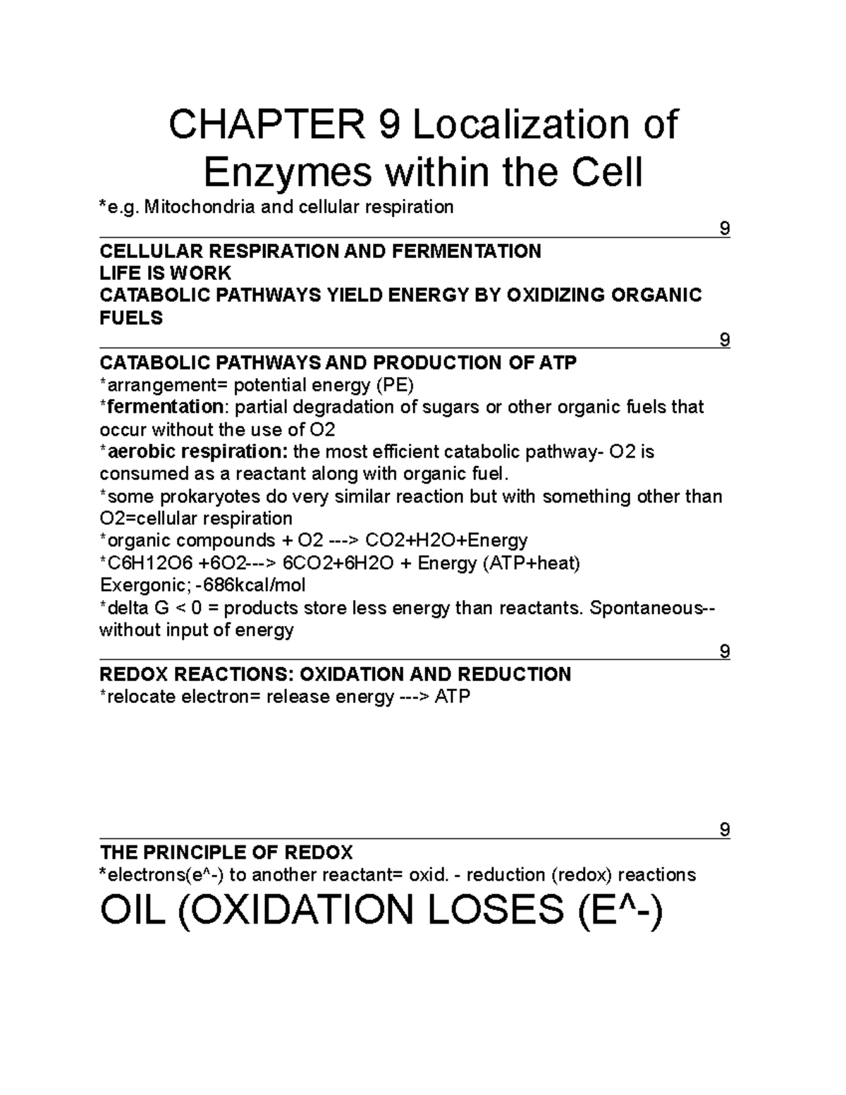 Ch 9 bio - help for studying for ch 9 test. Good summary of the chapter ...
