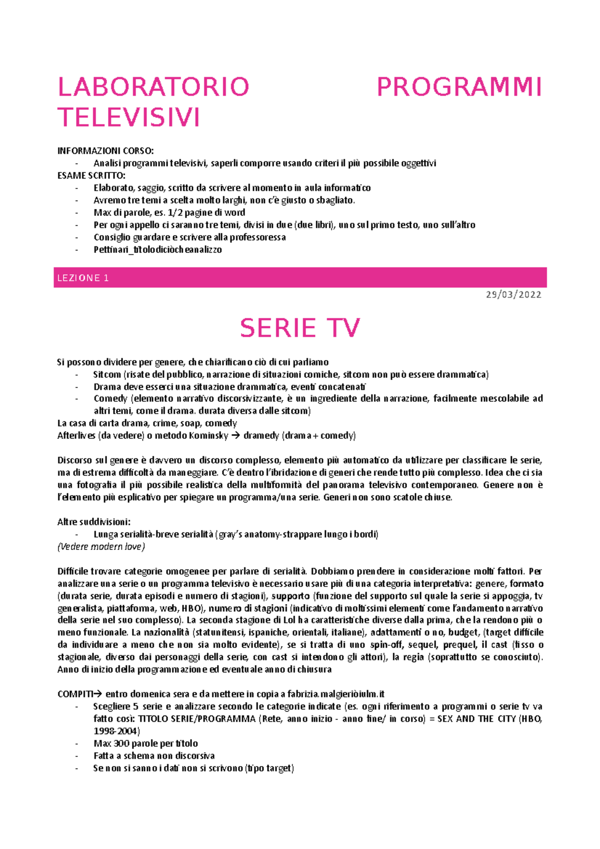 Appunti definitivi lab tv - LABORATORIO PROGRAMMI TELEVISIVI ...