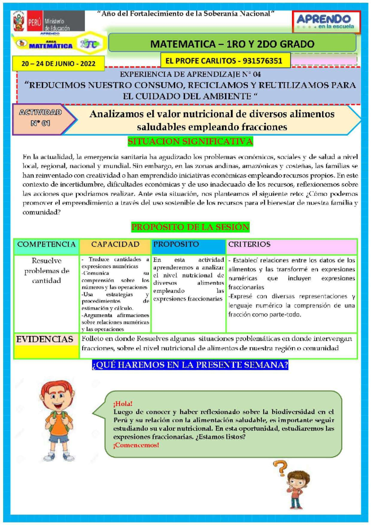 Experiencia DE Aprendizaje 04 - Matematica - Actividad 01 - 1RO Y 2DO www - Educación primaria ...