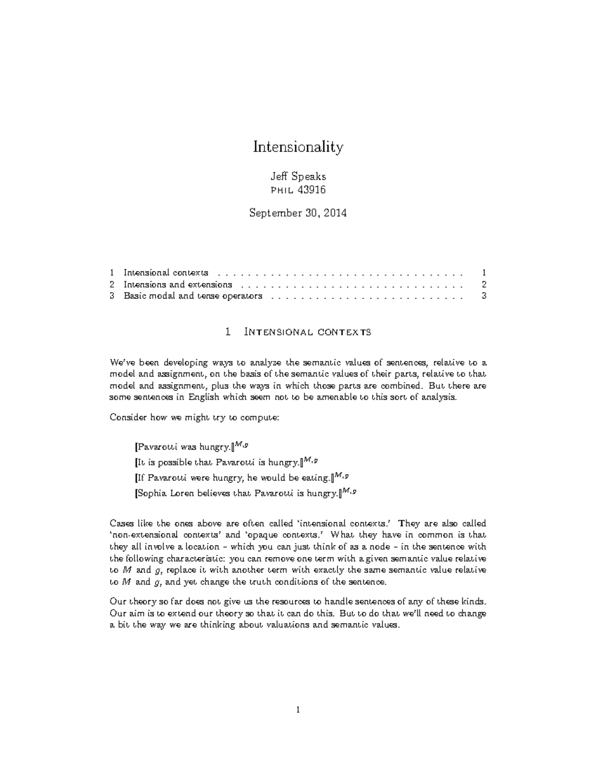 Intensionality - Lecture notes 10 - Intensionality Jeff Speaks phil ...
