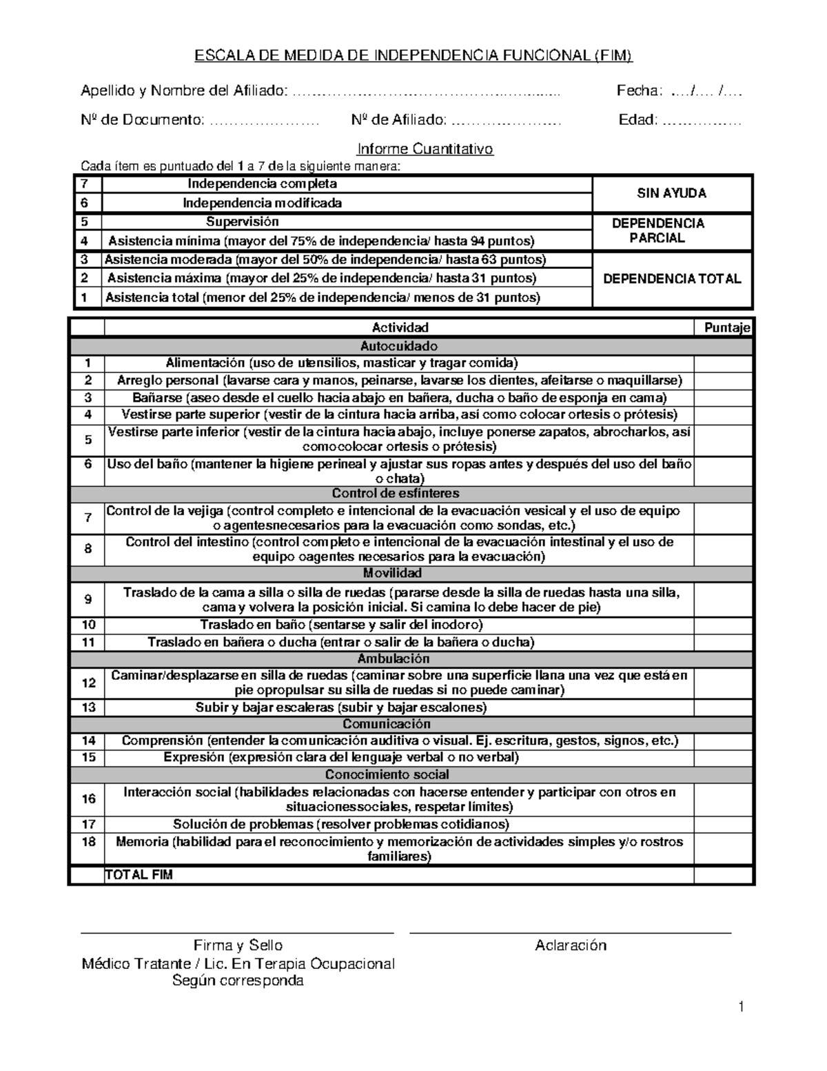 Escala de Medida de Independencia Funcional - ESCALA DE MEDIDA DE ...
