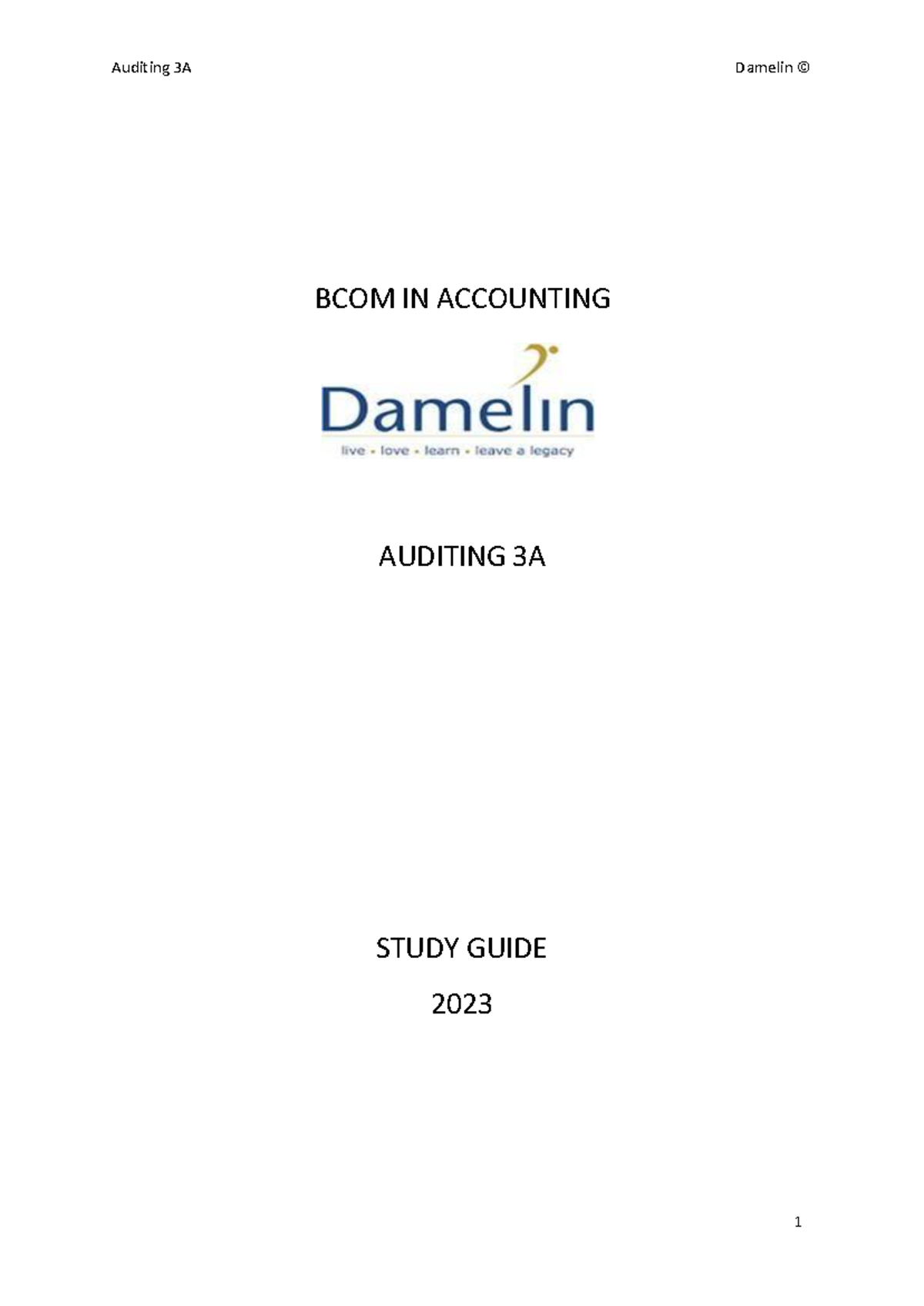 Auditing 3a - BCOM IN ACCOUNTING AUDITING 3A STUDY GUIDE 2023 Copyright ...