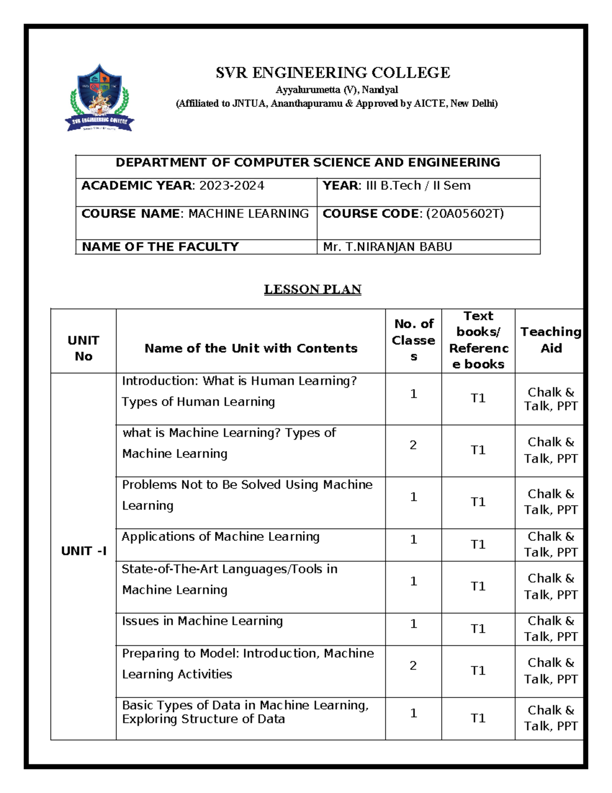 ML LP - description of ML - DEPARTMENT OF COMPUTER SCIENCE AND ENGINEERING ACADEMIC YEAR: 2023 ...