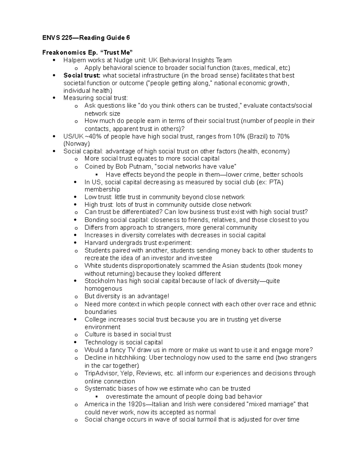 ENVS 225 Reading Guide 6 - ENVS 225—Reading Guide 6 Freakonomics Ep ...