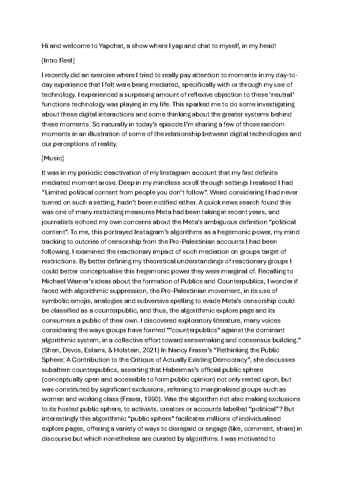 Podcast Script Final - Hi and welcome to Yapchat, a show where I yap ...