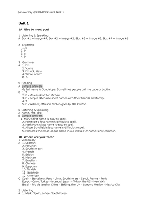 Surpass 1 Workbook Answer key, Surpass 1 Student Book Answer key ...