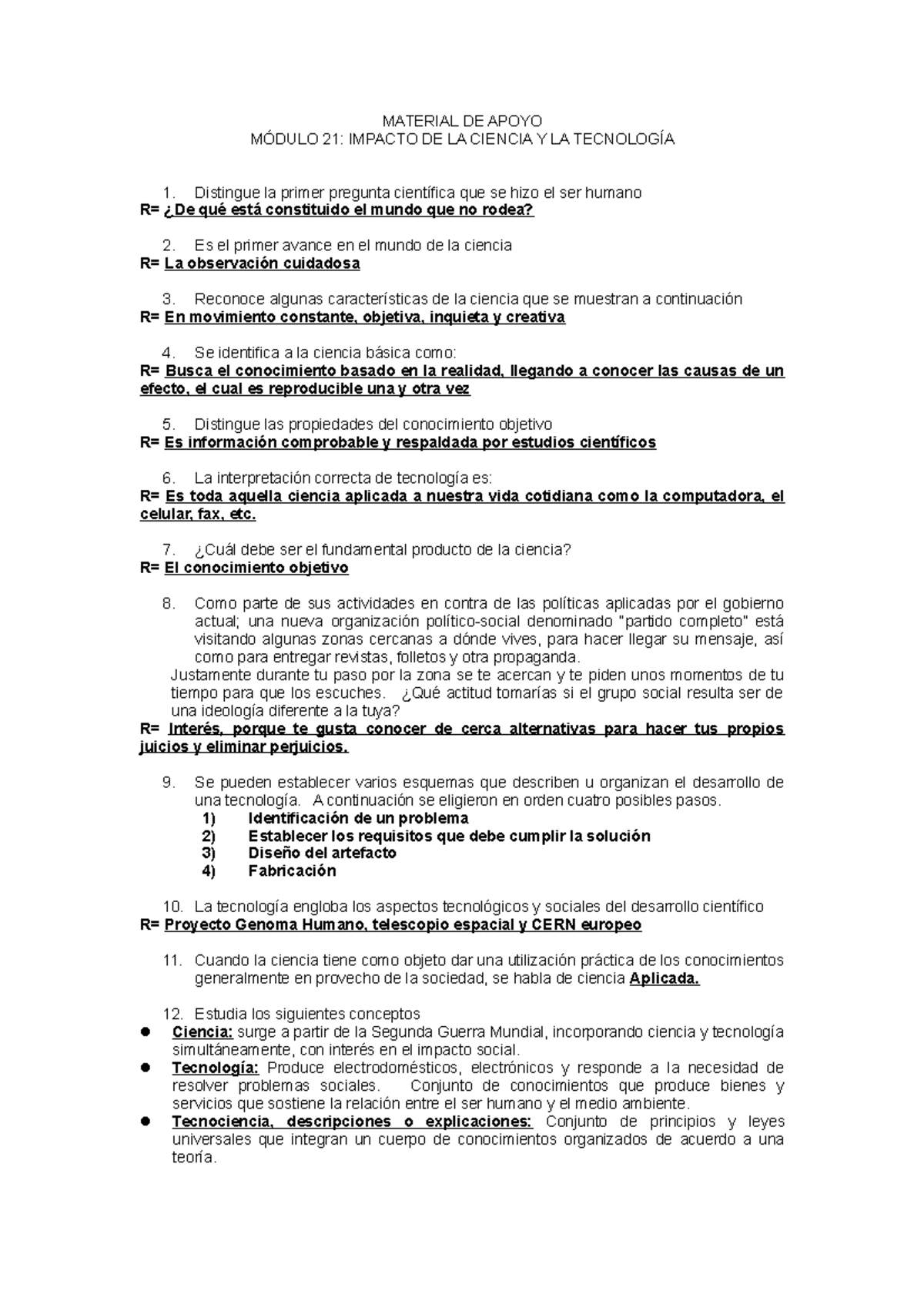 Módulo 21 Completo - GUIA COMPLETA - MATERIAL DE APOYO MÓDULO 21: IMPACTO DE LA CIENCIA Y LA ...