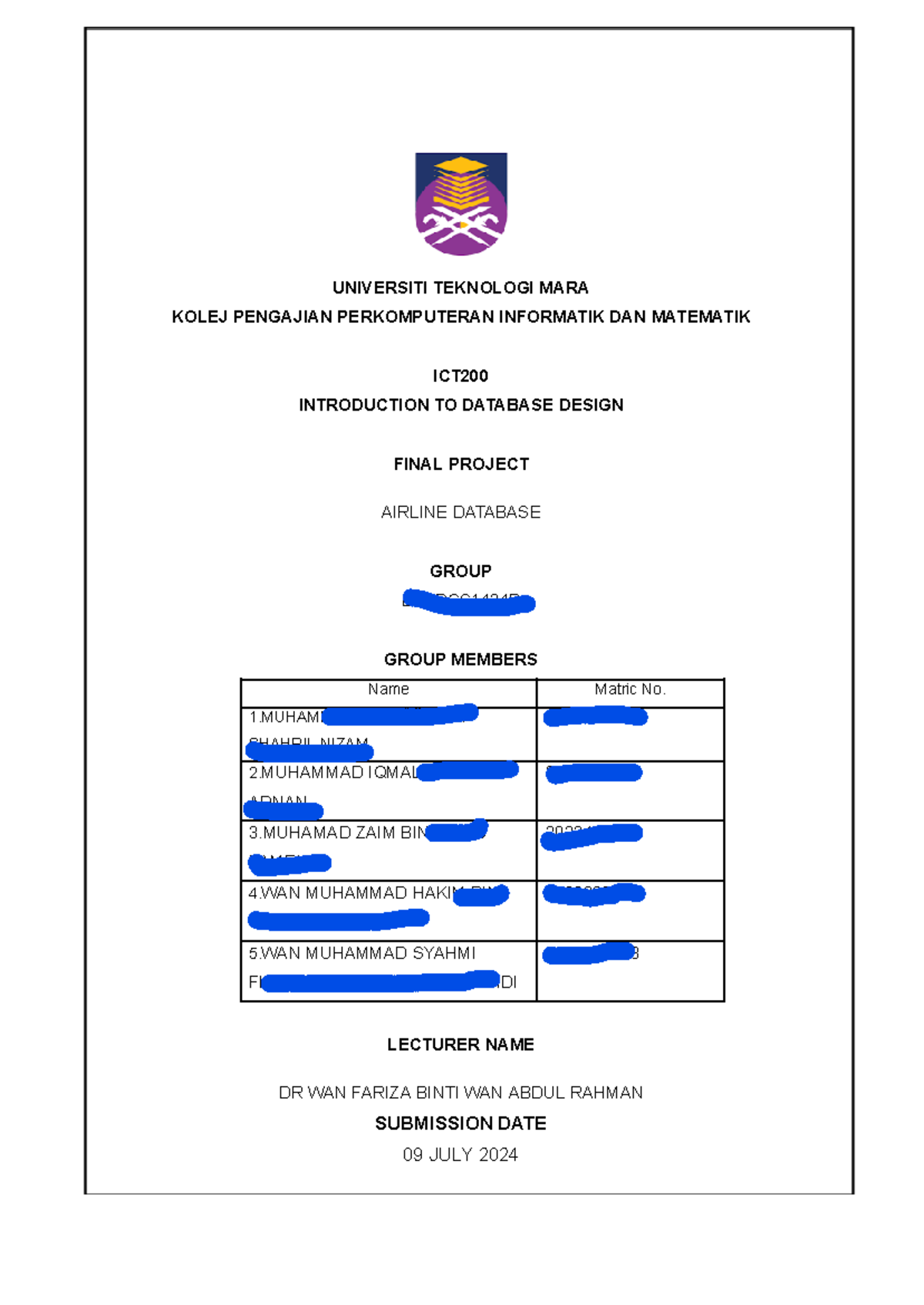 Final Project ICT200-1(edit) - UNIVERSITI TEKNOLOGI MARA KOLEJ PENGAJIAN PERKOMPUTERAN ...