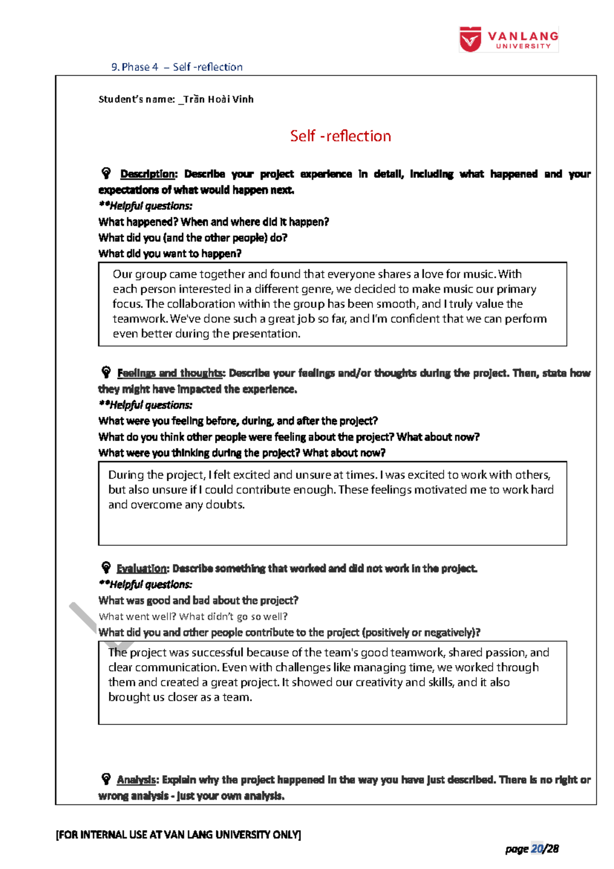 Anh văn 3 & 4 Rèflection - 1 du lieu bo ich hehe - Phase 4 – Self -re ection Student’s name ...