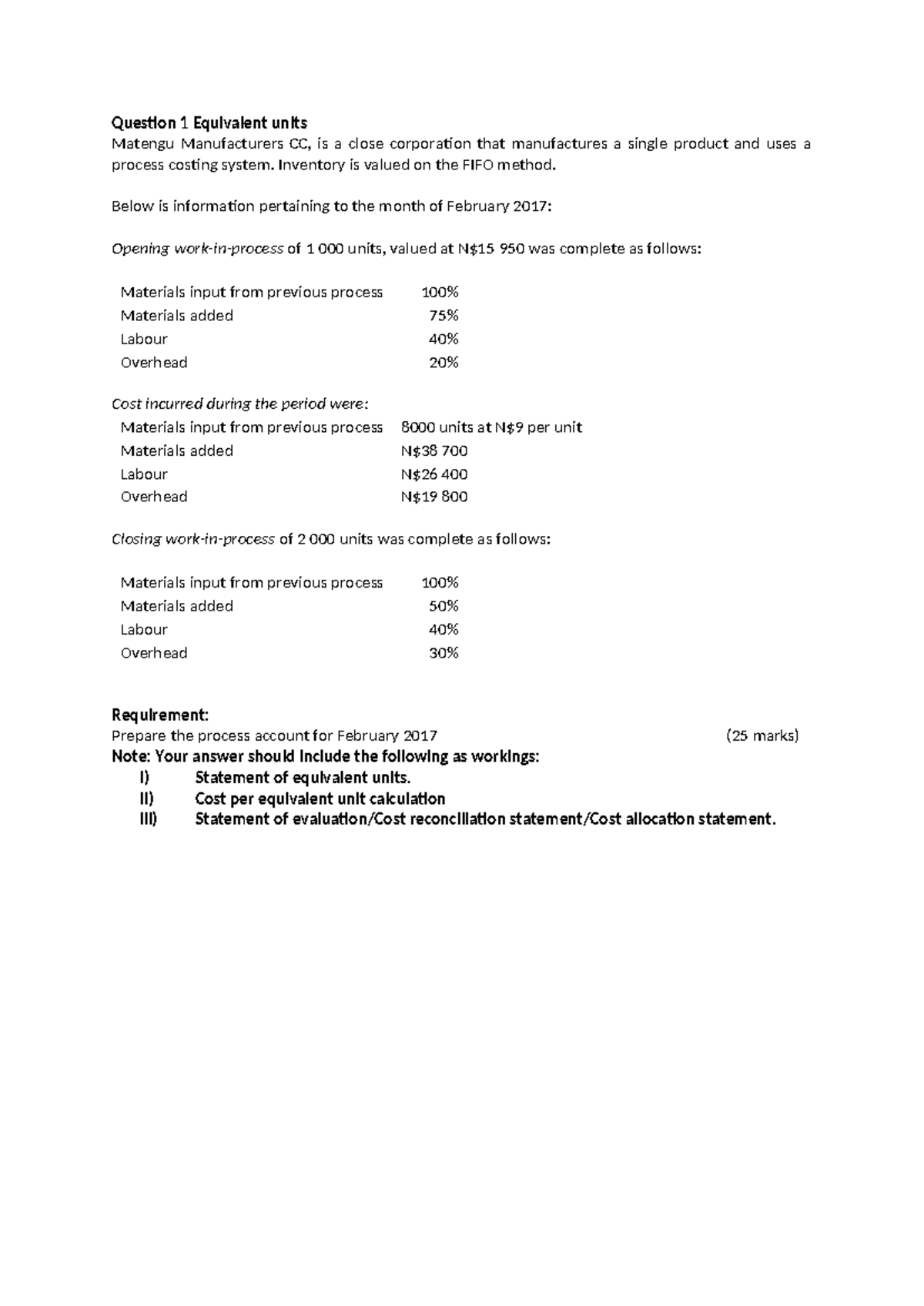 Question 1 Equivalent units - Question 1 Equivalent units Matengu ...