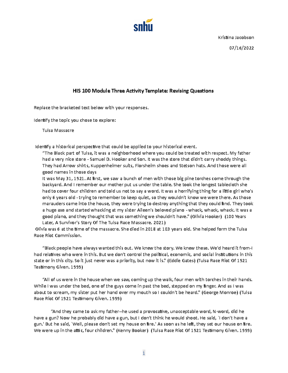 HIS 100 Module Three Activity Revising Questions - Kristina Jacobson 07 ...