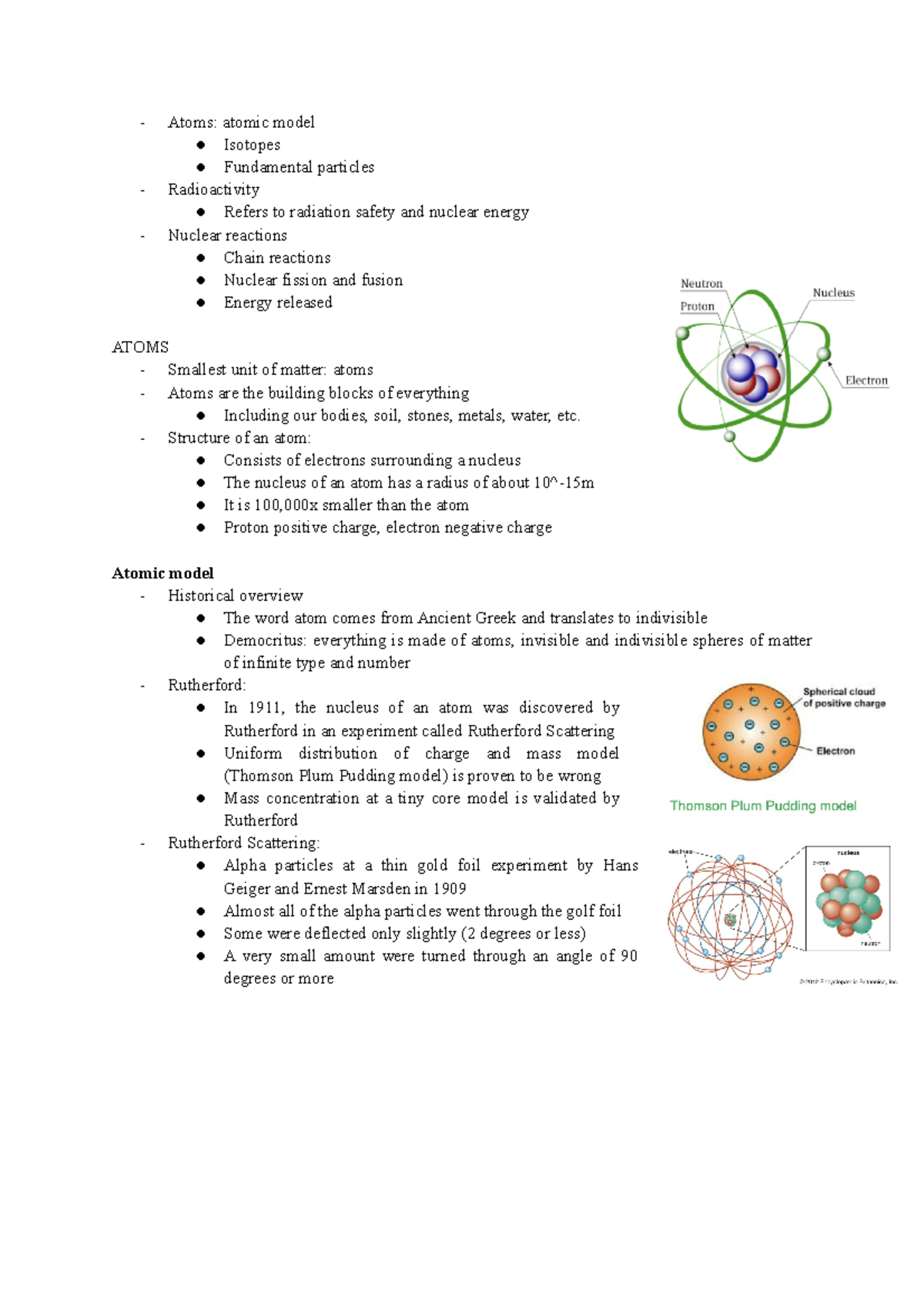 L9+10 Atoms, Radioactivity and Nuclear Reactions - Atoms: atomic model ...
