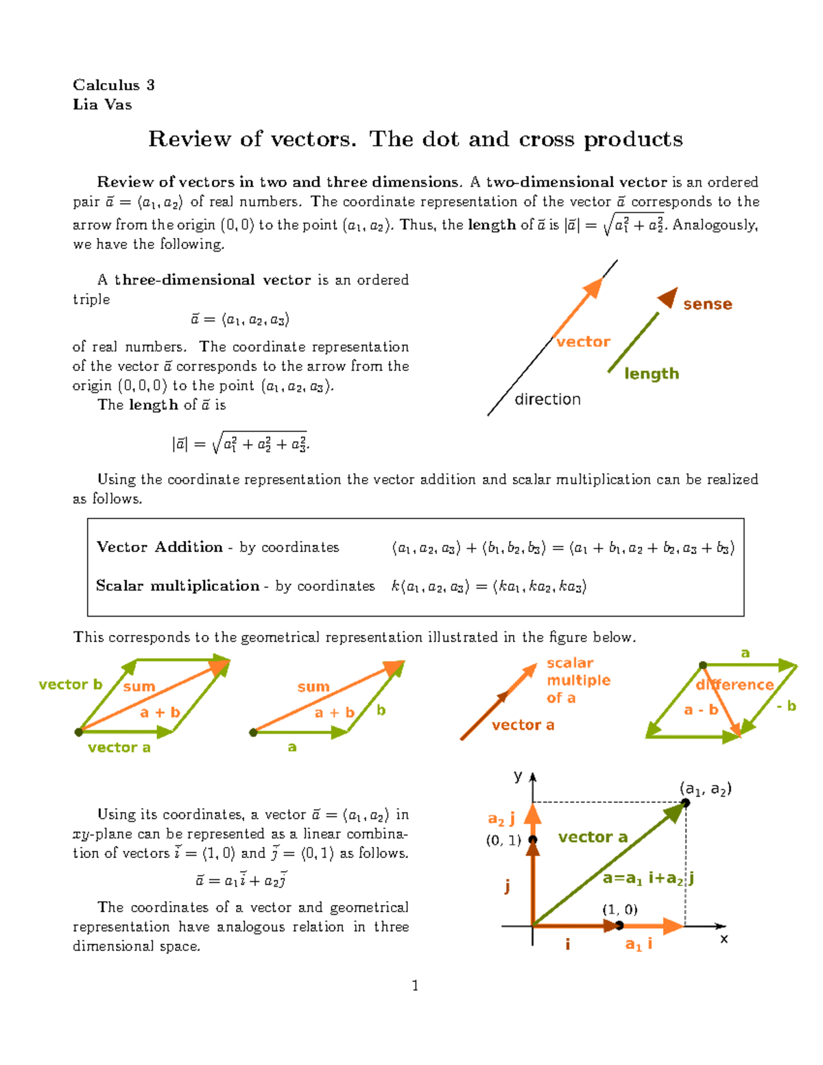 Vectors and Dot product - Calculus 3 Lia Vas Review of vectors. The dot and cross products ...