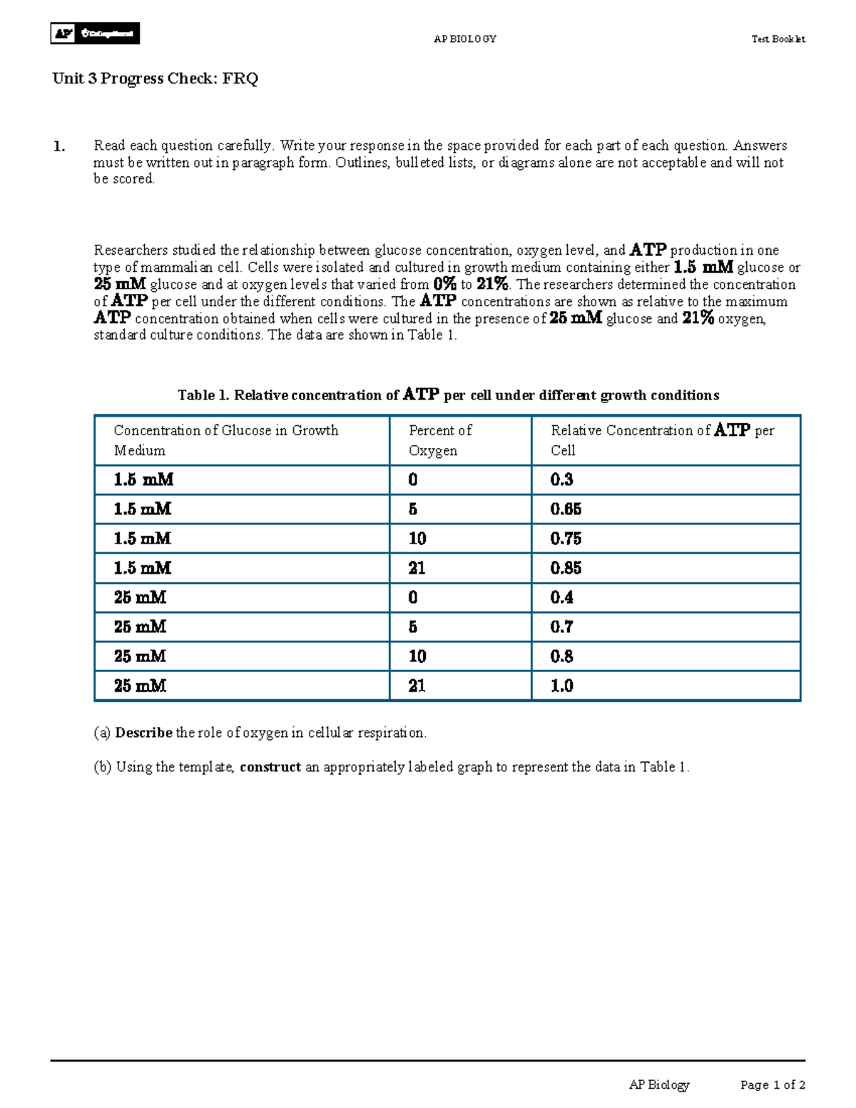 Unit 3 FRQ Practice - ikik - Read each question carefully. Write your ...
