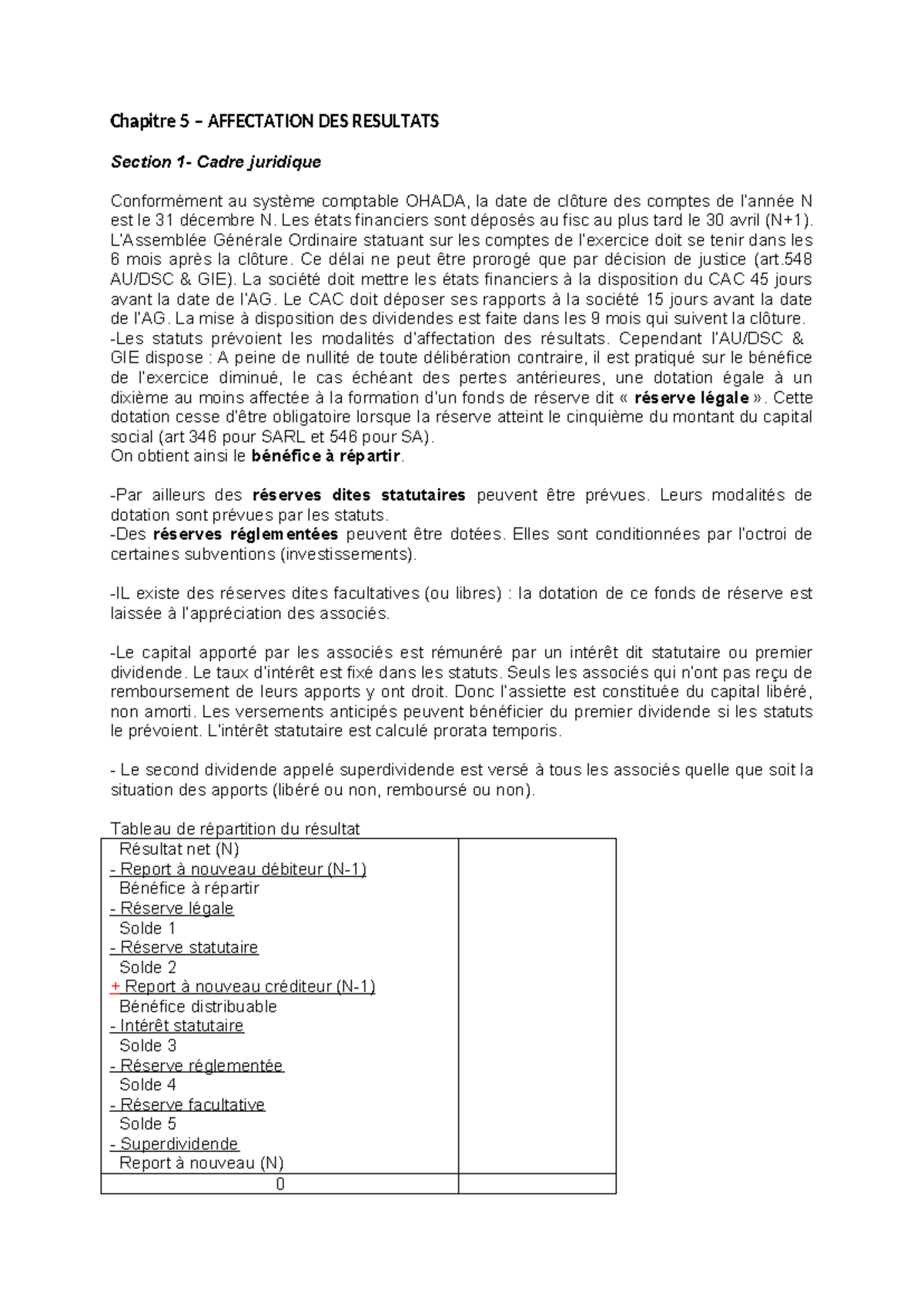 5- Affectations des r Ã©sultats - Chapitre 5 – AFFECTATION DES RESULTATS Section 1- Cadre ...