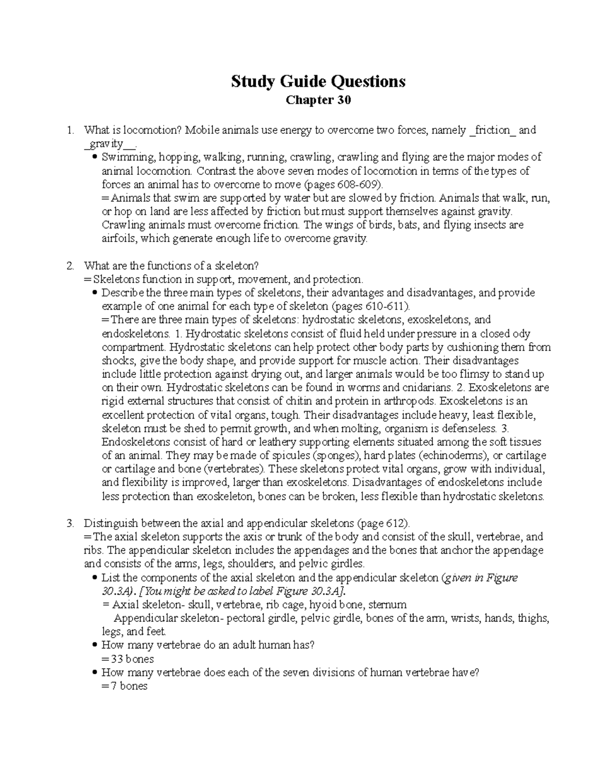 Study Guide 30- Study Guide Questions Chapter 30 What is locomotion ...