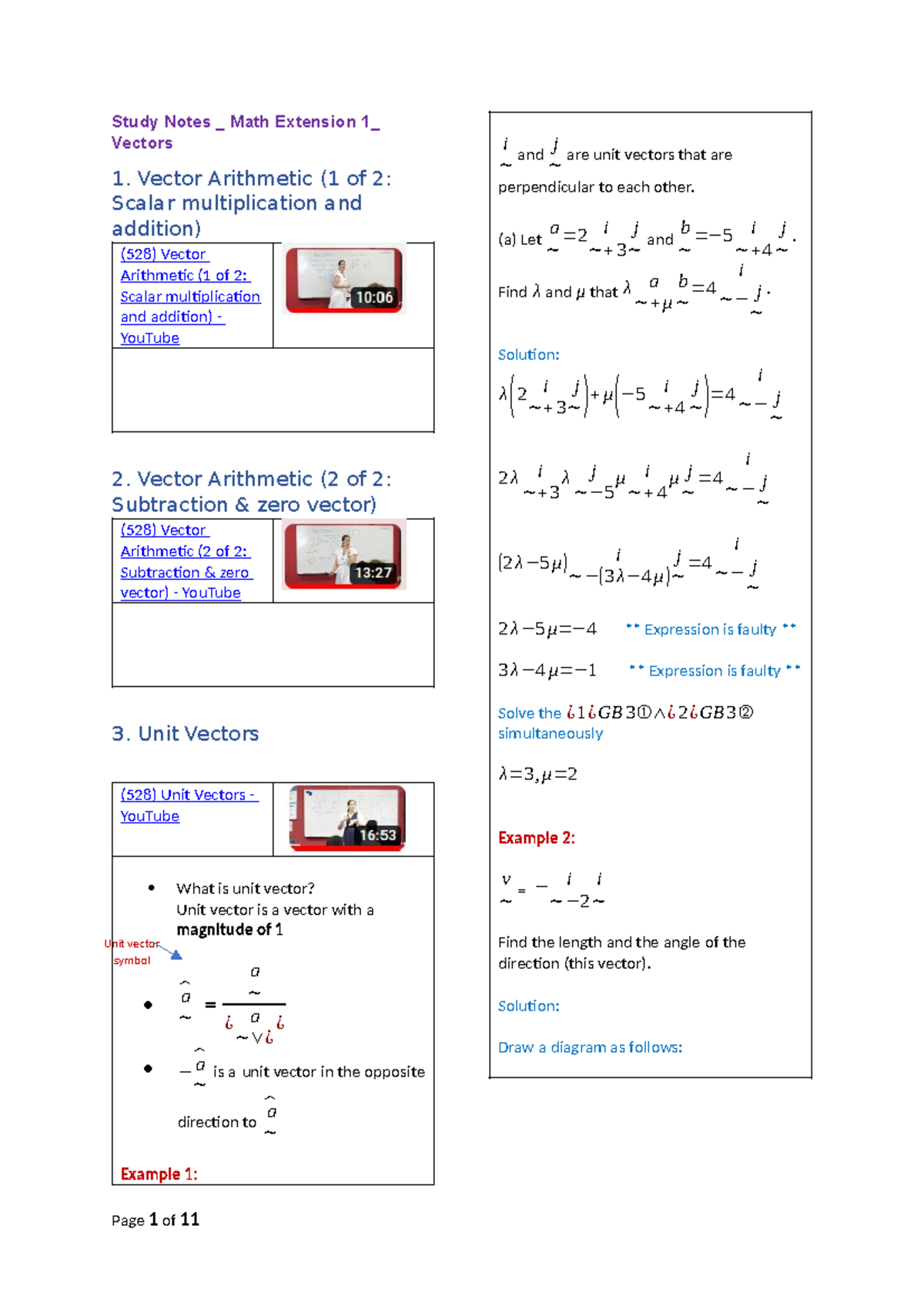 Study Notes Math Extension 1 Vectors by Miriam Lees - Study Notes ...