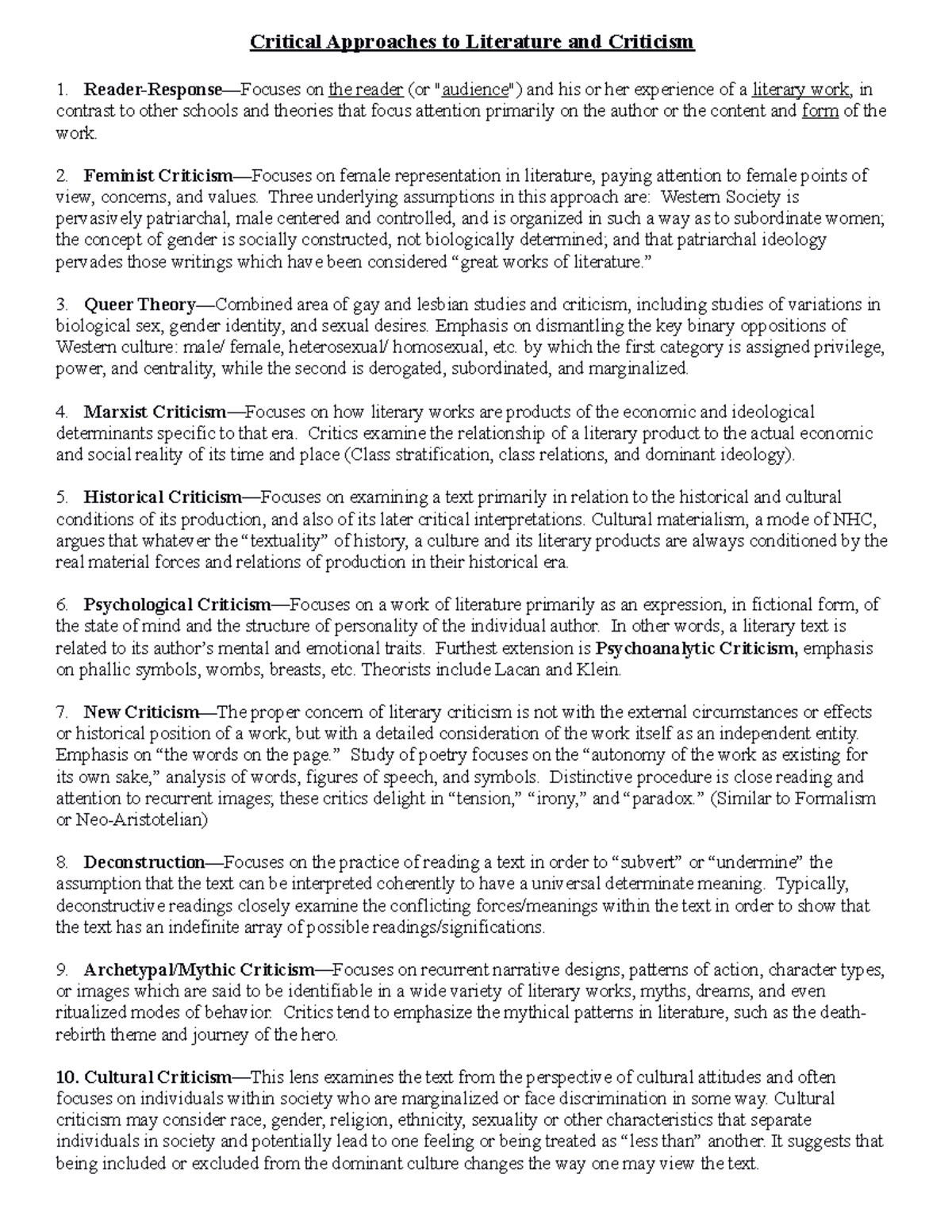 Critical Lenses - Theories - Critical Approaches to Literature and ...