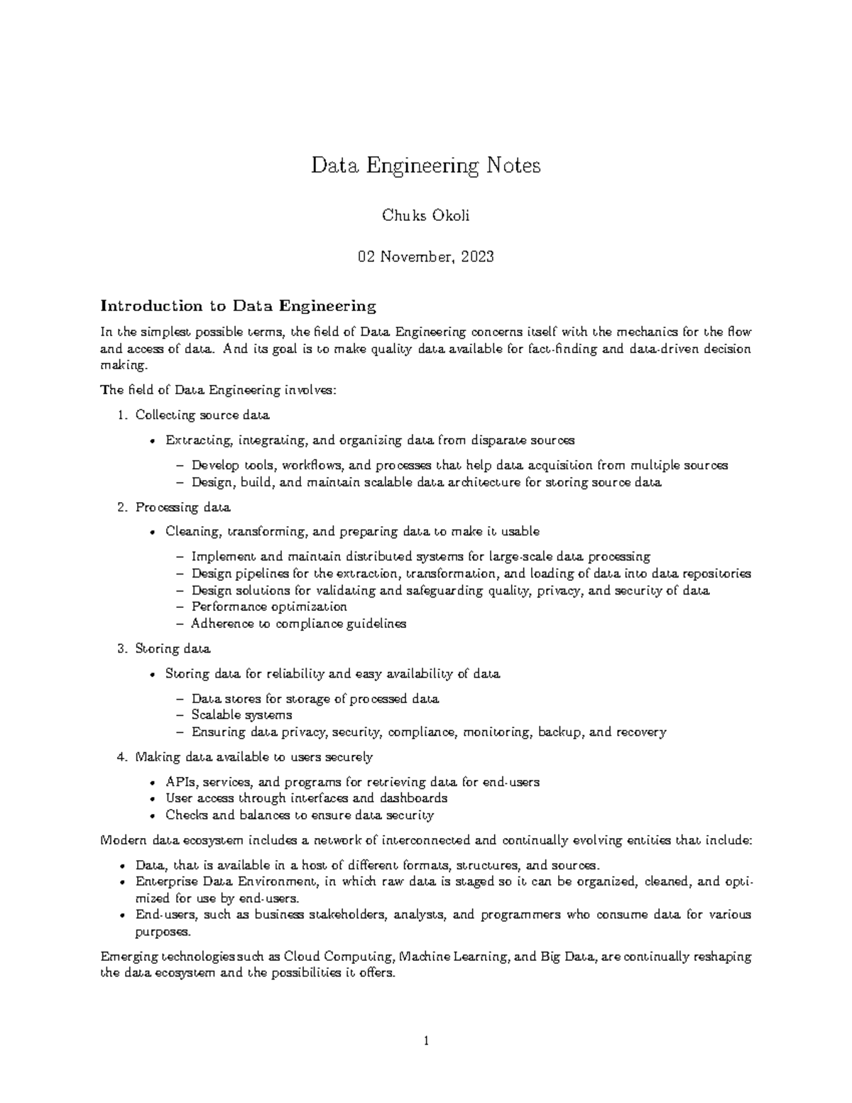 Data-Engineering-Notes - Data Engineering Notes Chuks Okoli 02 November ...