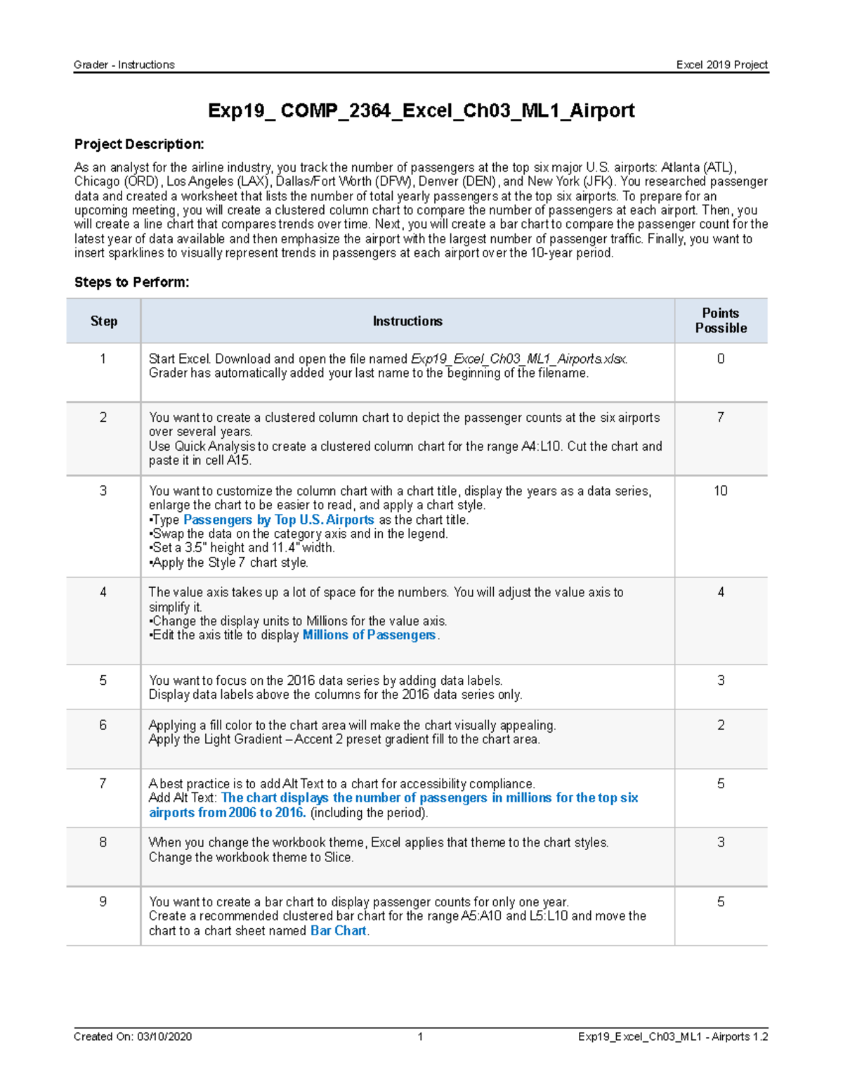 Assignment 03 Airports - Grader - Instructions Excel 2019 Project Exp19_ - Studocu