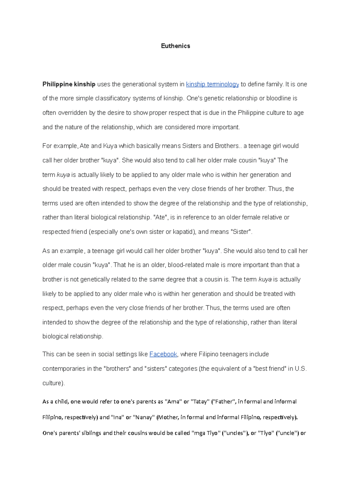 Euthenics homework 1 - Studocu