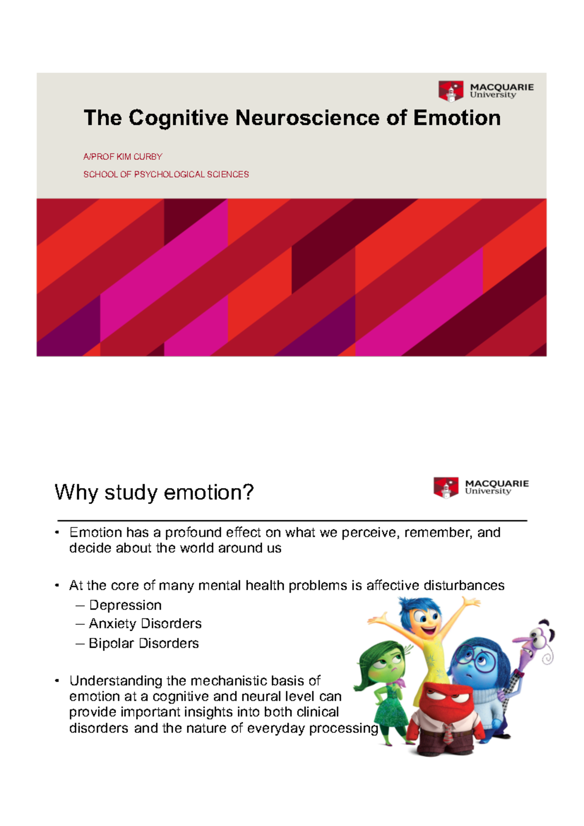 COGS Emo Lecture Lect1 2024 - The Cognitive Neuroscience of Emotion A ...