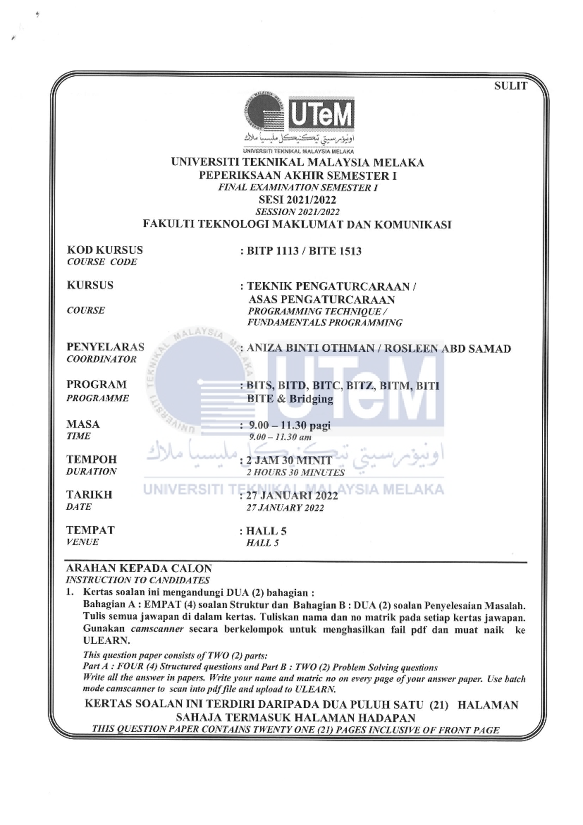 Bitp1113012122 Teknik Pengaturcaraan Asas Pengaturcaraan Programming ...