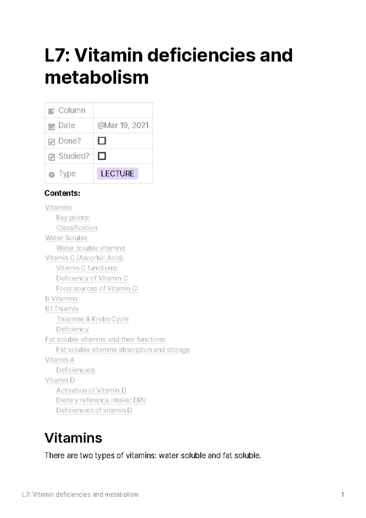 L7 Vitamin deficiencies and metabolism - L7: Vitamin deficiencies and ...