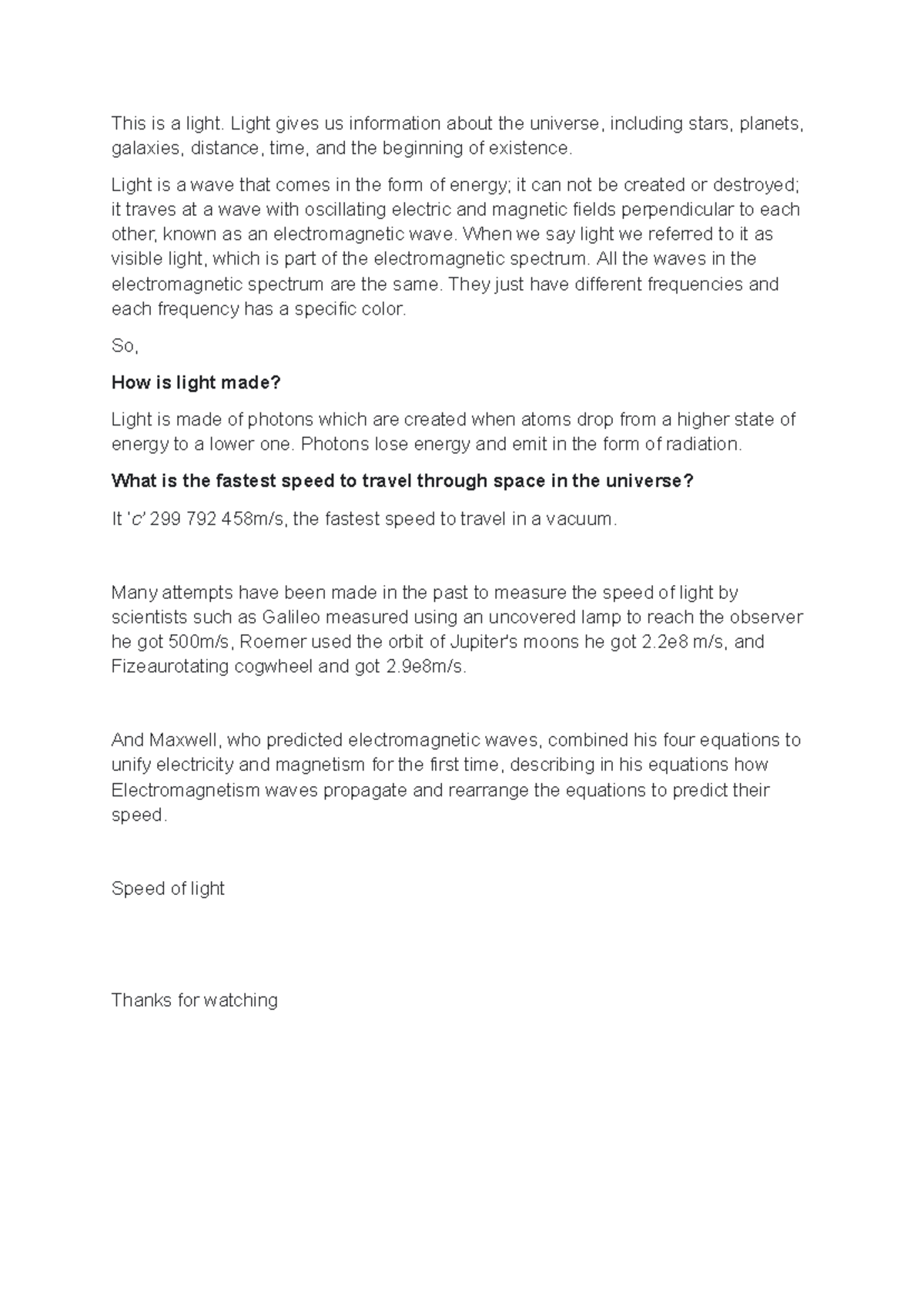 Untitled document - Google Docs - This is a light. Light gives us ...