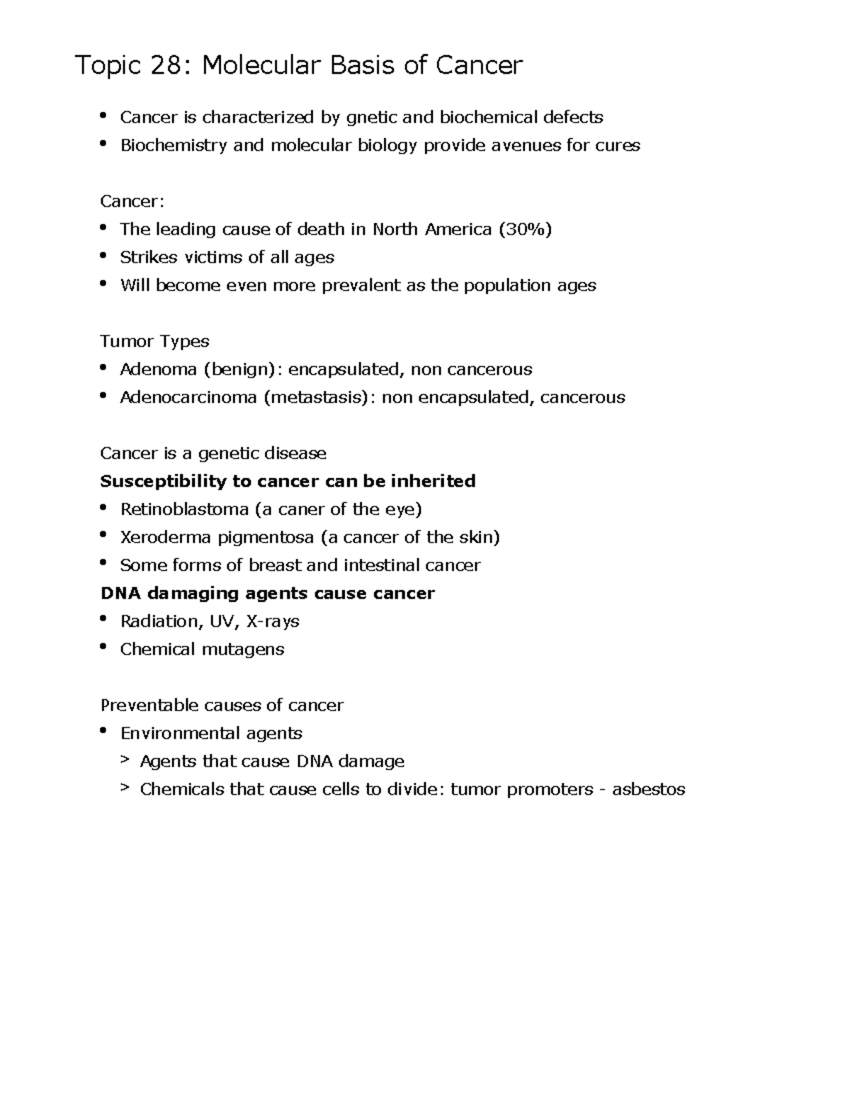Topic 28 - Molecular Basis of Cancer - Topic 28: Molecular Basis of ...