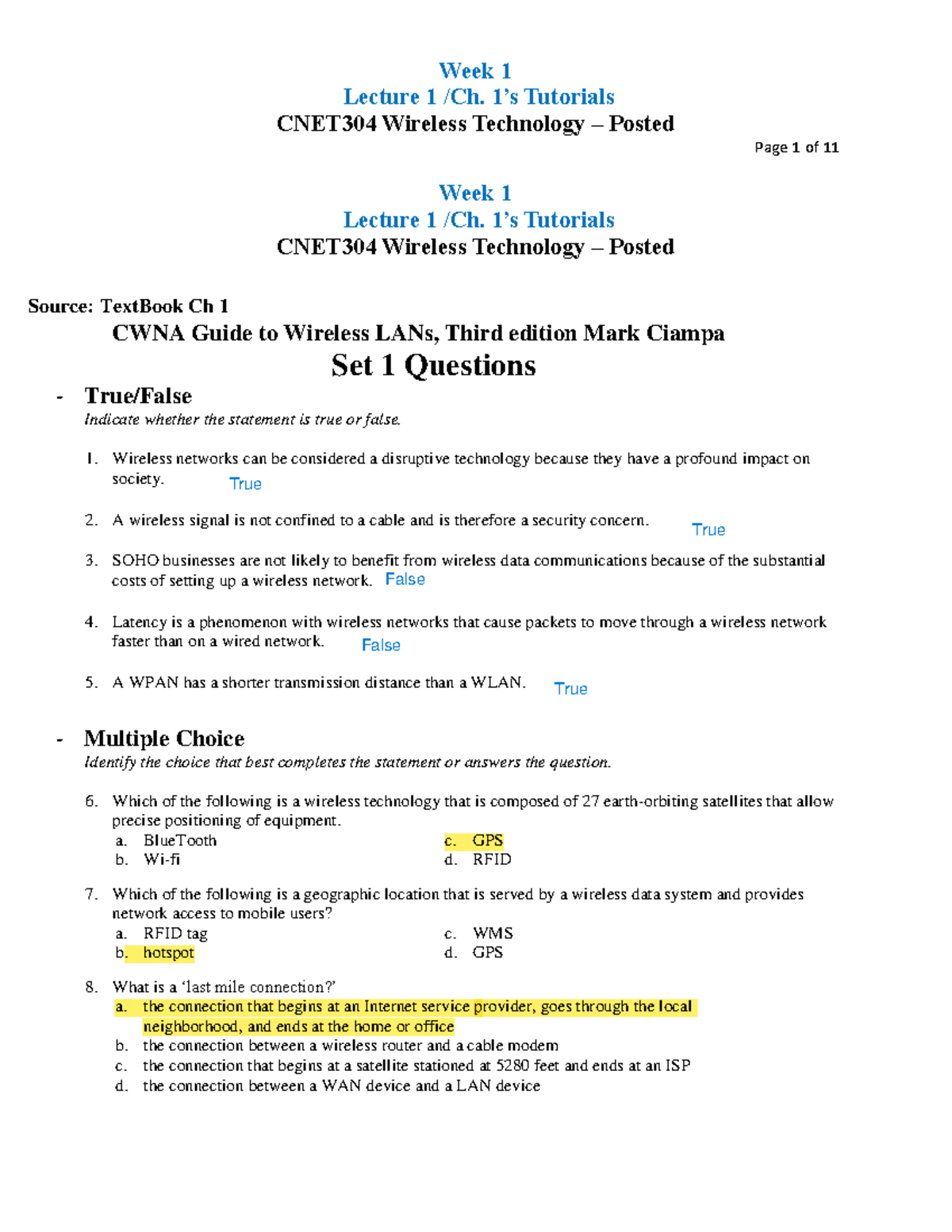 Ch 1 Tutorials CNET304 Wireless Technology - Posted - Lecture 1 /Ch. 1’s Tutorials CNET304 ...